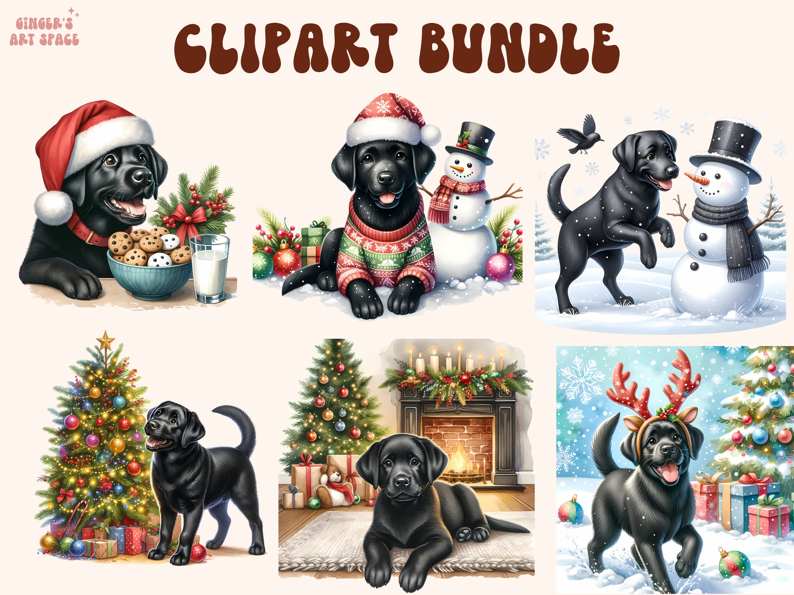 Black Lab PNG, Black Labrador Clipart Bundle, Watercolor Black Lab ...