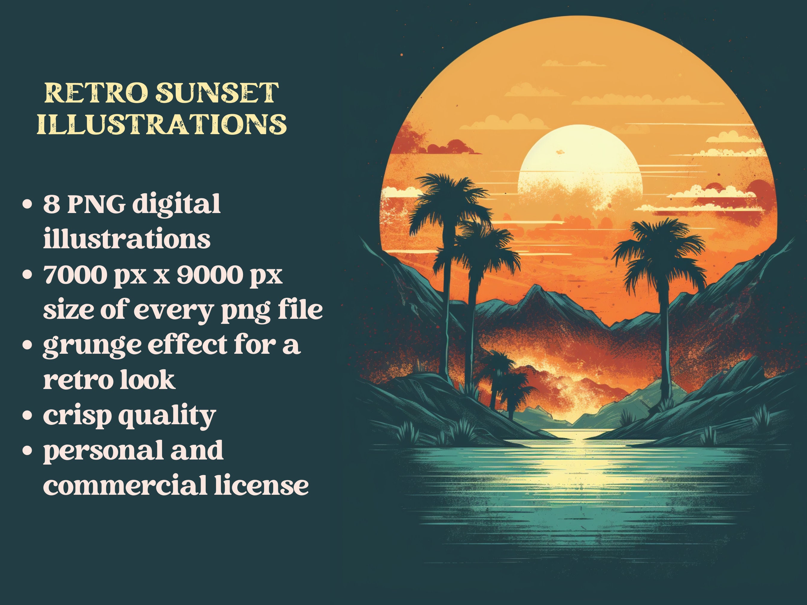 Retro Sunset PNG, Retro Vintage Sunset, Retro Sunset Design Bundle Set ...