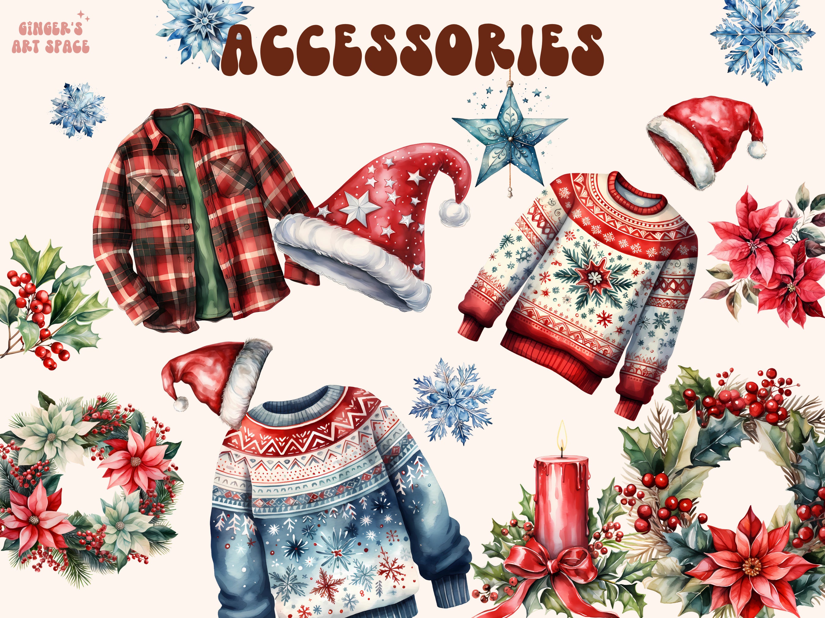 Traditional Christmas Clipart Bundle 150 PNG, Watercolor Christmas ...