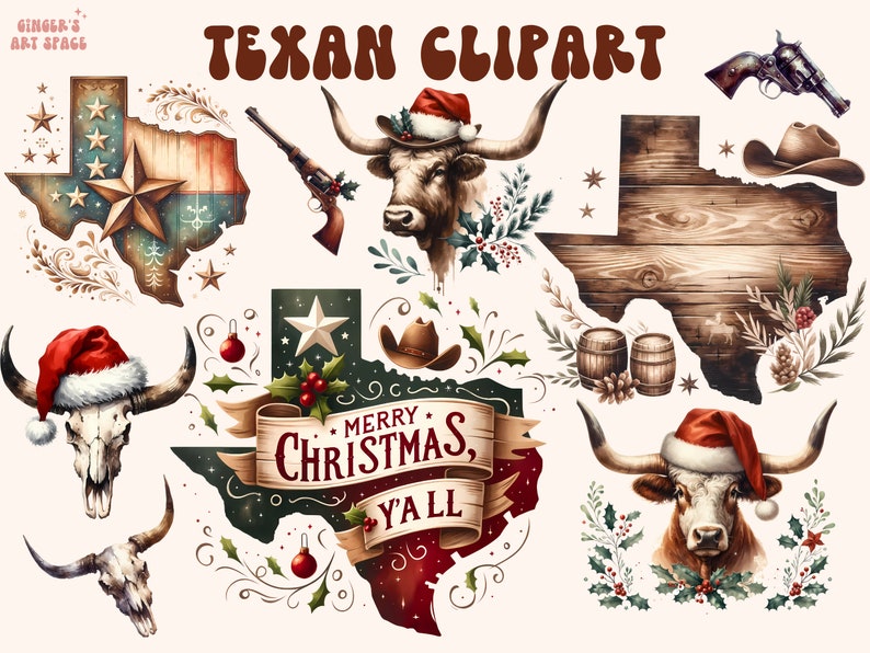 Rustic Western Christmas Clipart, Vintage Christmas Design Bundle, Wild ...