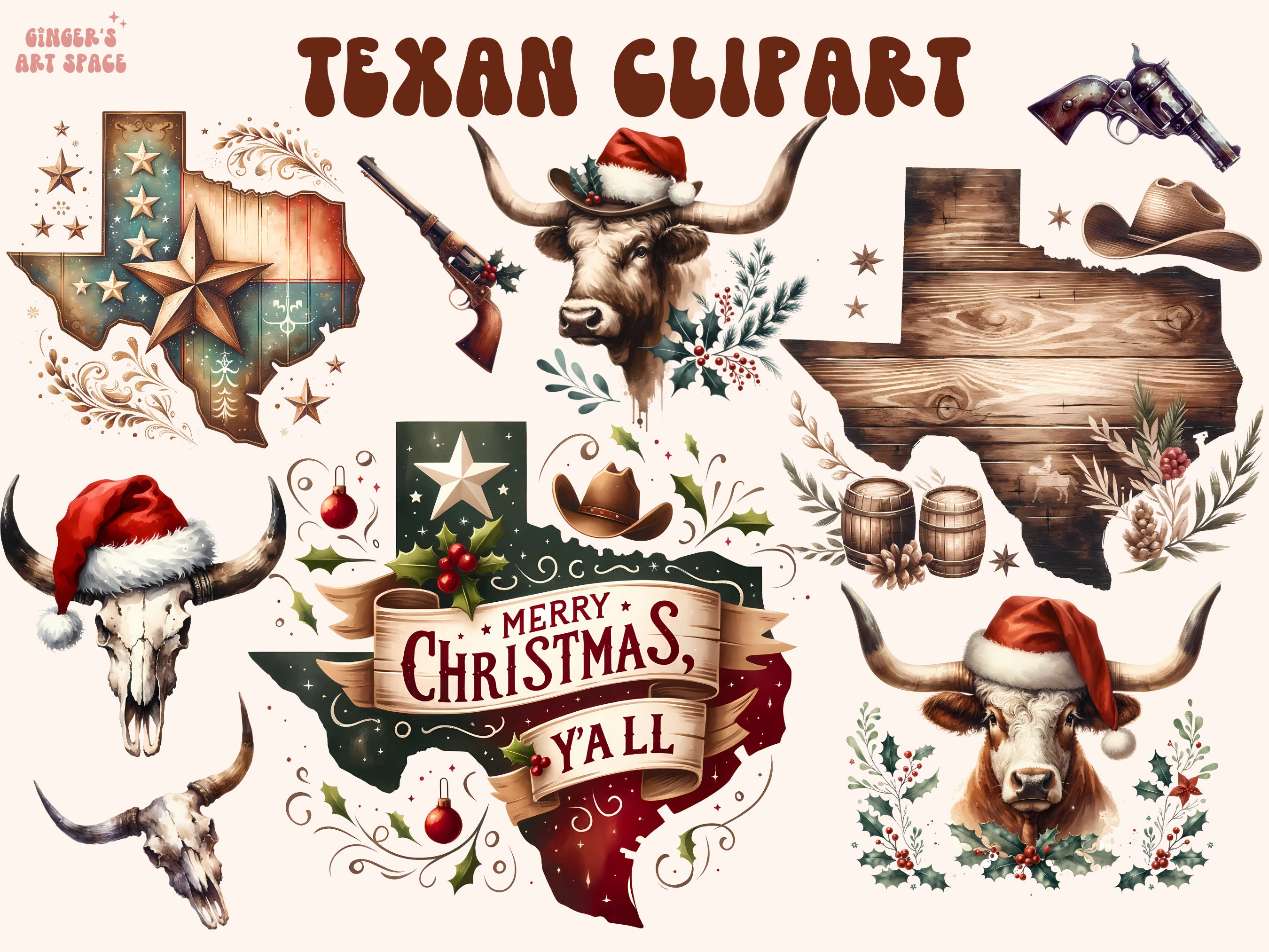 Rustic Western Christmas Clipart, Vintage Christmas Design Bundle, Wild ...