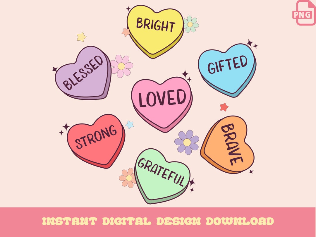 Positive Affirmations Design, Retro Candy Hearts PNG, Cute Empowering ...