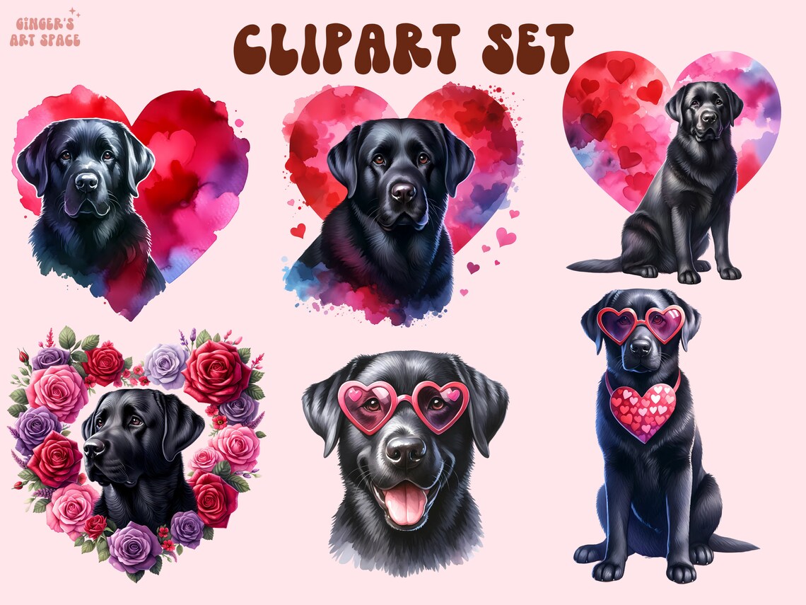 Black Lab PNG, Black Labrador Clipart Bundle, Watercolor Black Lab ...