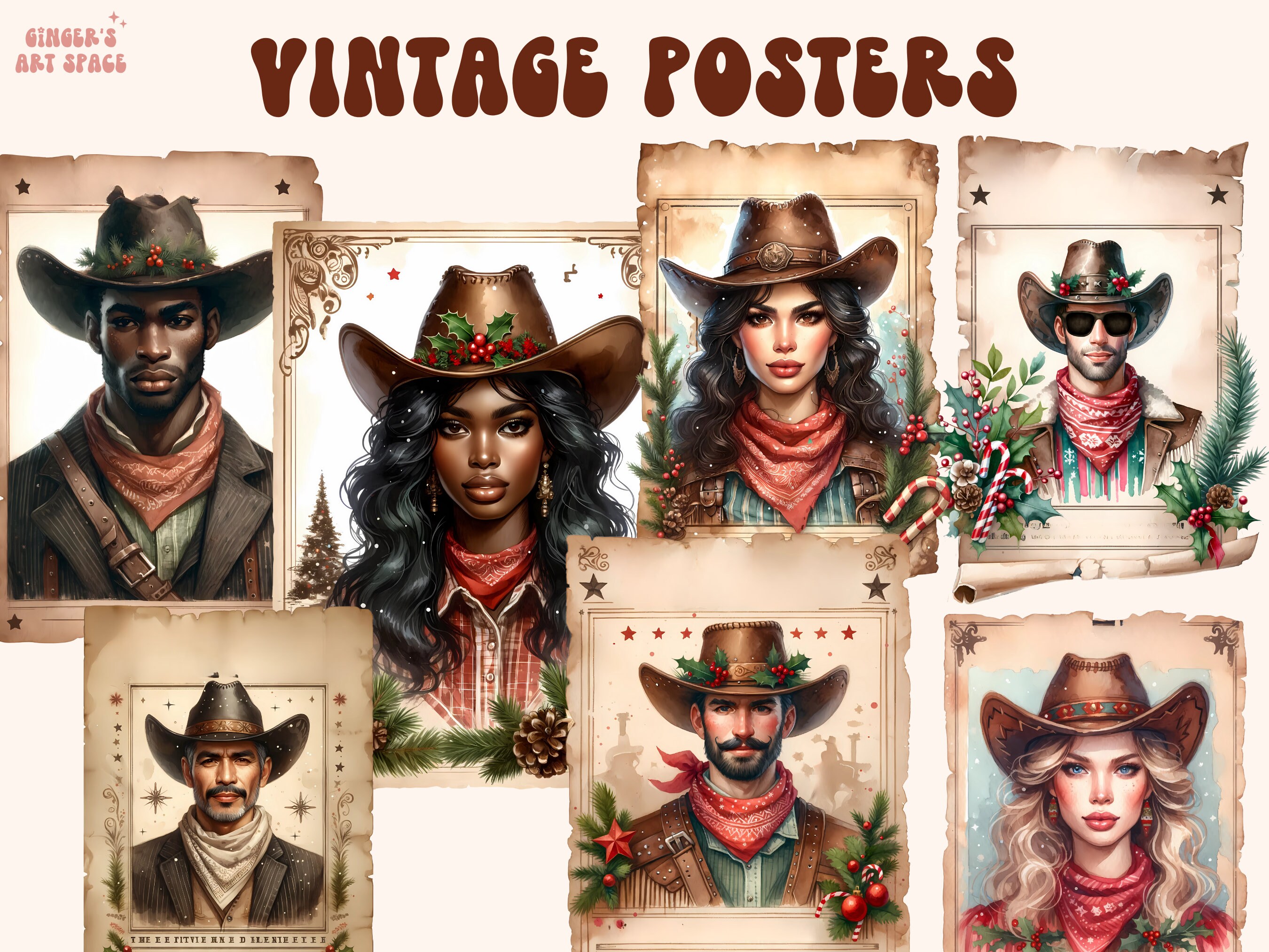 Rustic Western Christmas Clipart, Vintage Christmas Design Bundle, Wild ...