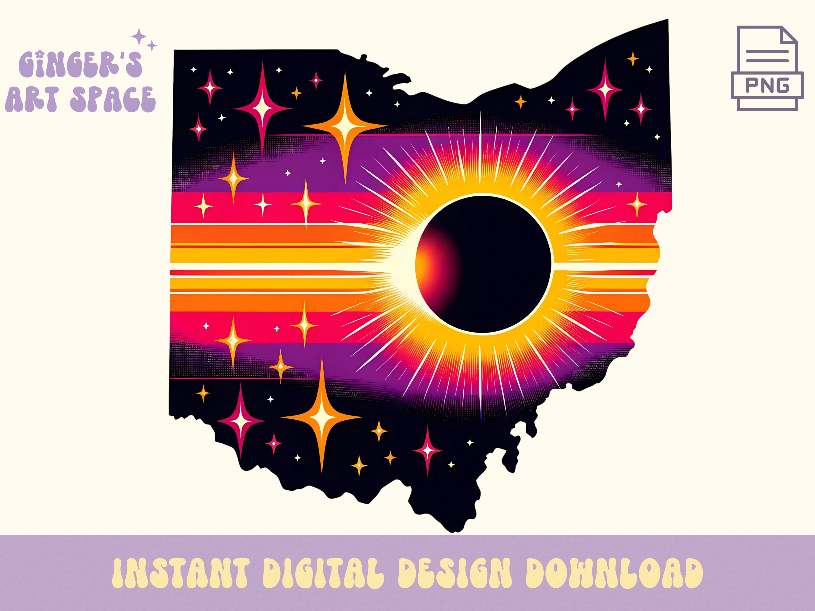 Totality in Ohio PNG, Retro Ohio Map With Eclipse, Total Solar Eclipse ...