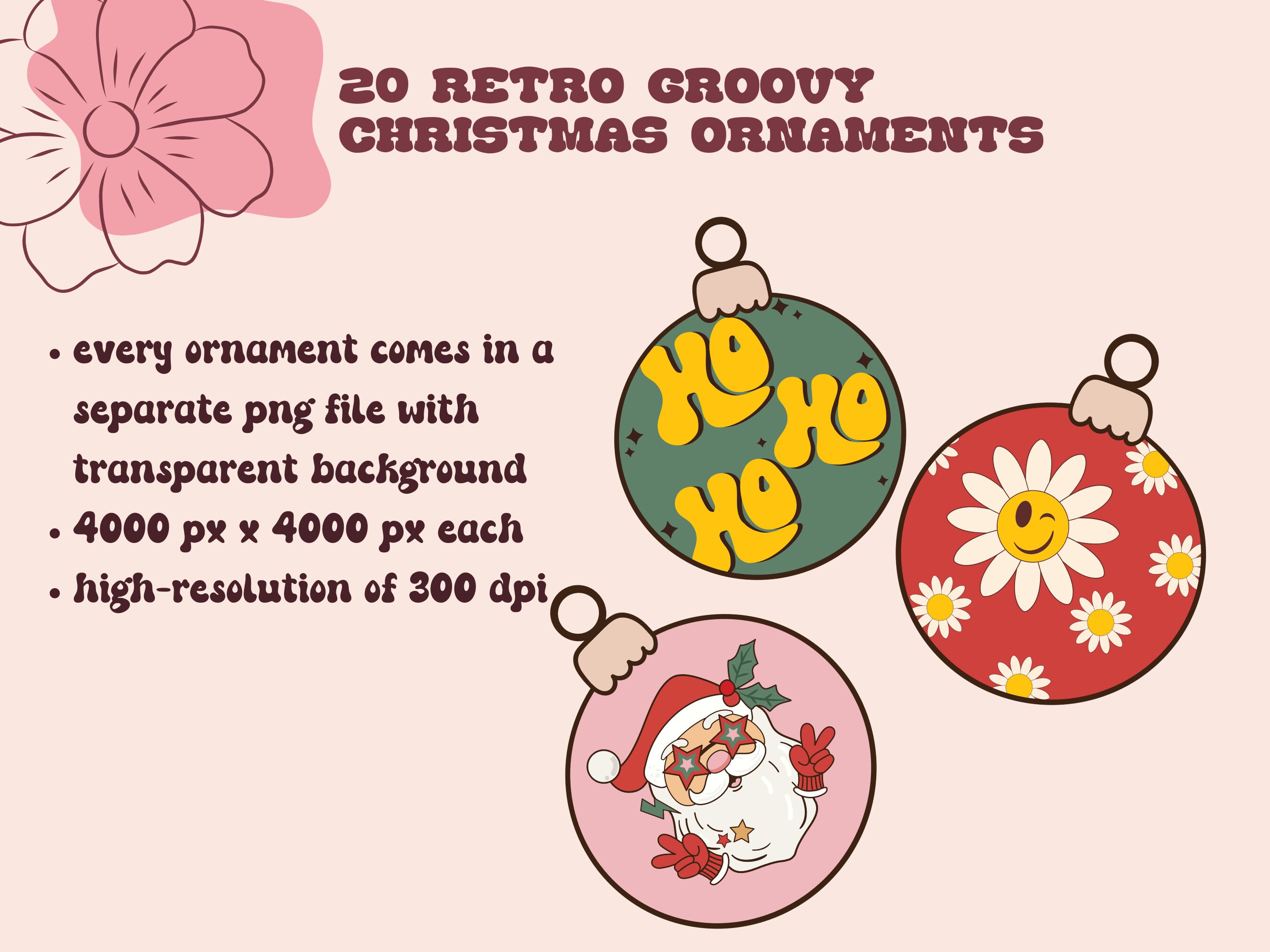 Groovy Christmas Ornaments, Retro Christmas Ornaments PNG, Groovy ...