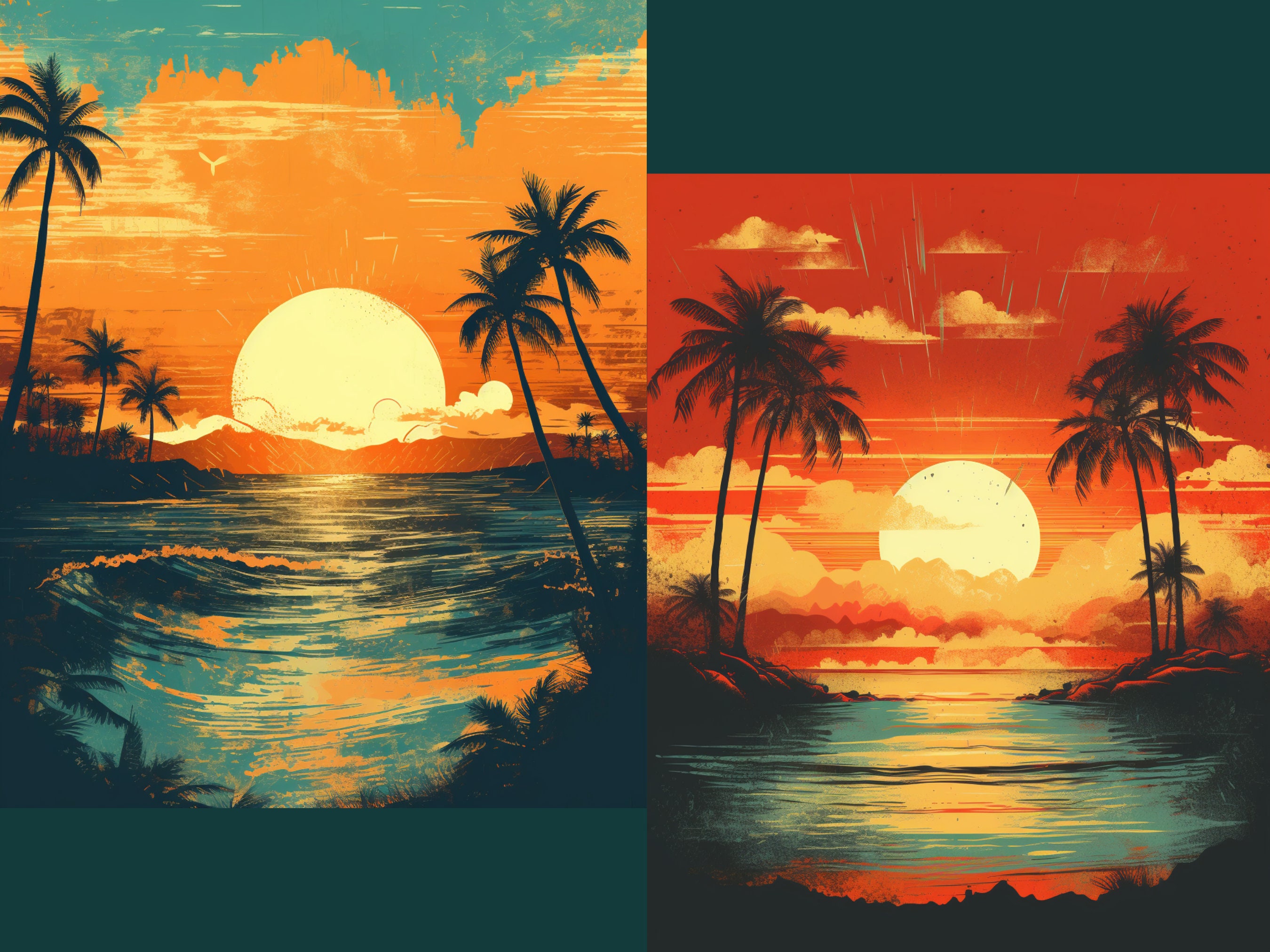 Retro Vintage Sunset, Vintage Sunset Design Bundle, Set of 8, Retro ...
