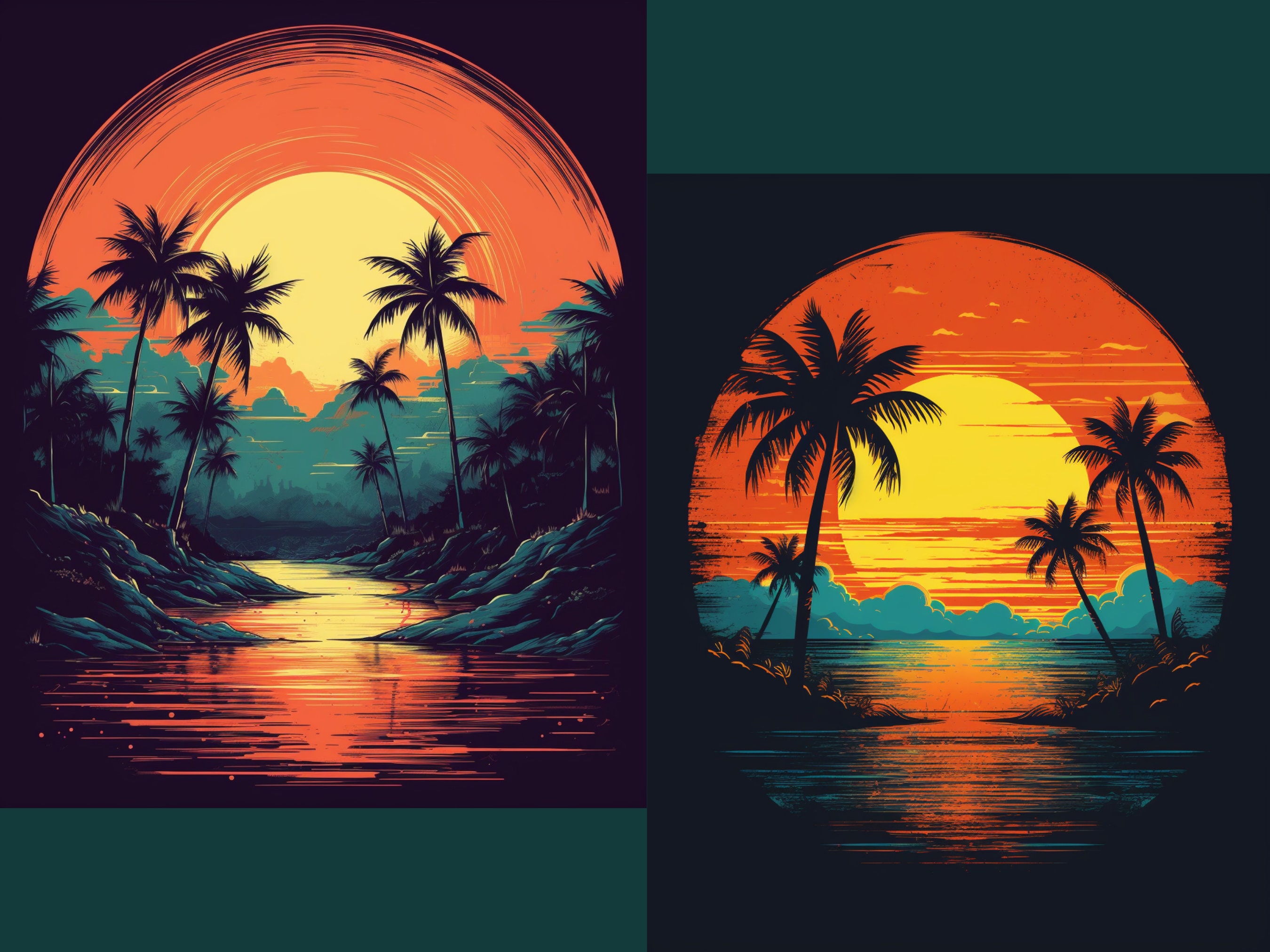 Retro Sunset PNG, Retro Vintage Sunset, Retro Sunset Design Bundle Set ...