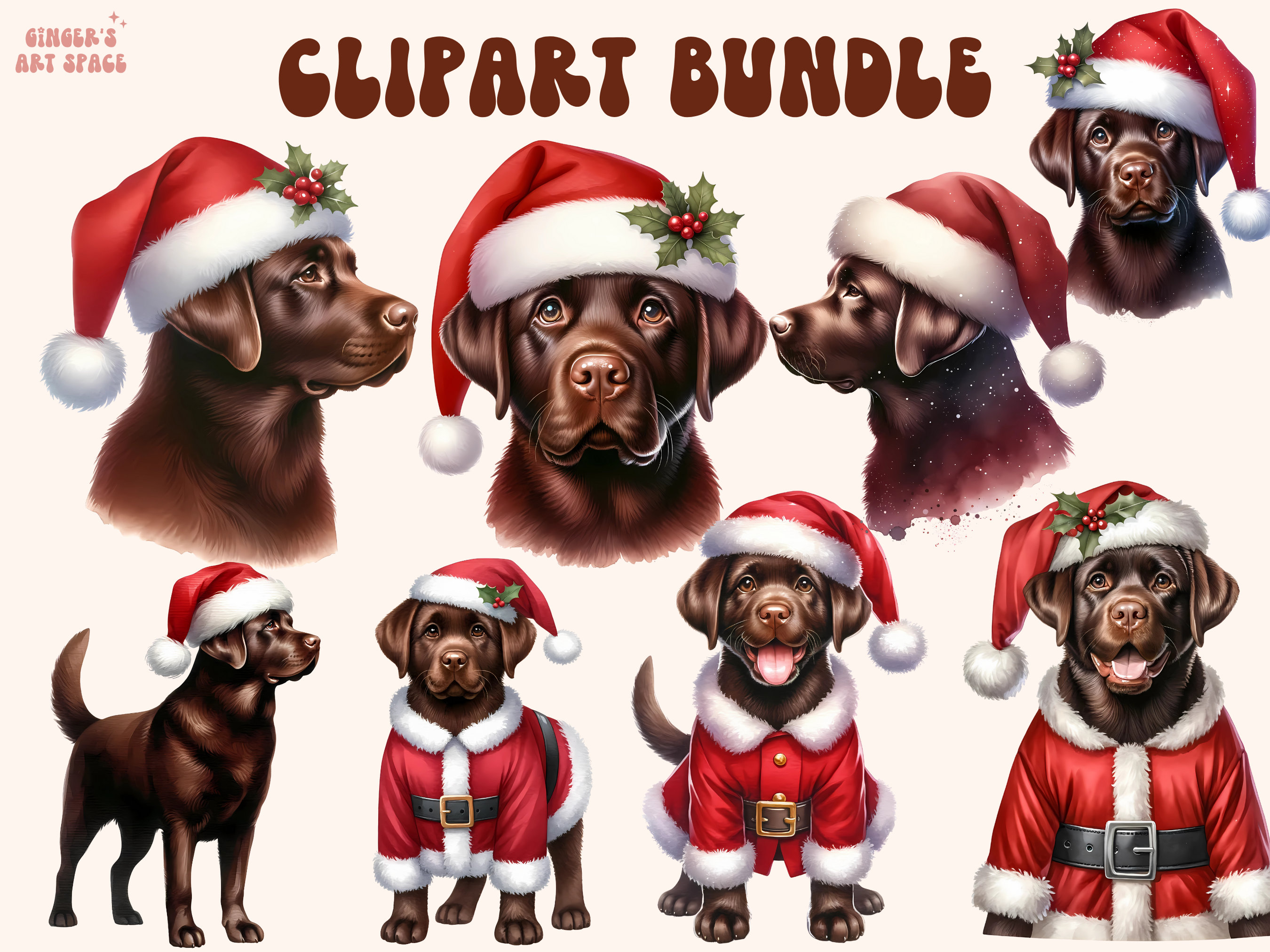 Chocolate Lab PNG, Chocolate Labrador Clipart Bundle, Watercolor ...