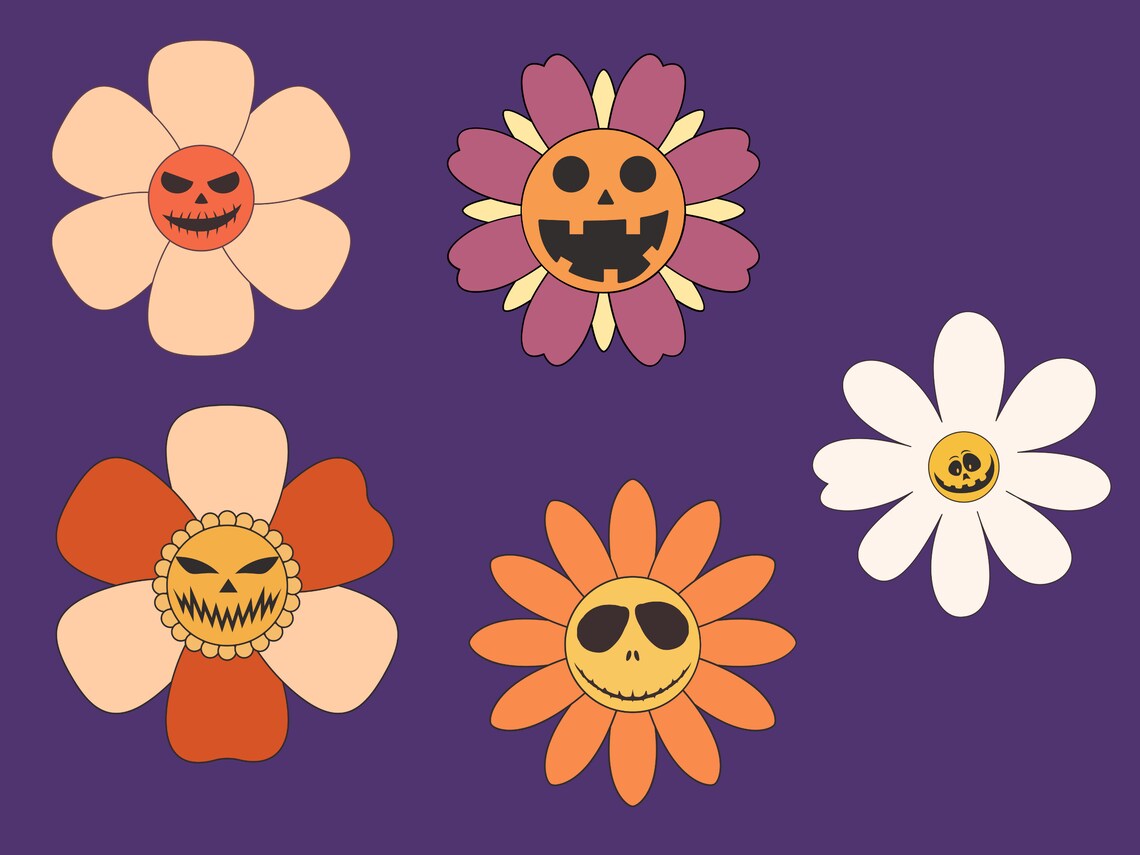 Spooky Halloween Flowers PNG Groovy Halloween Design Retro - Etsy