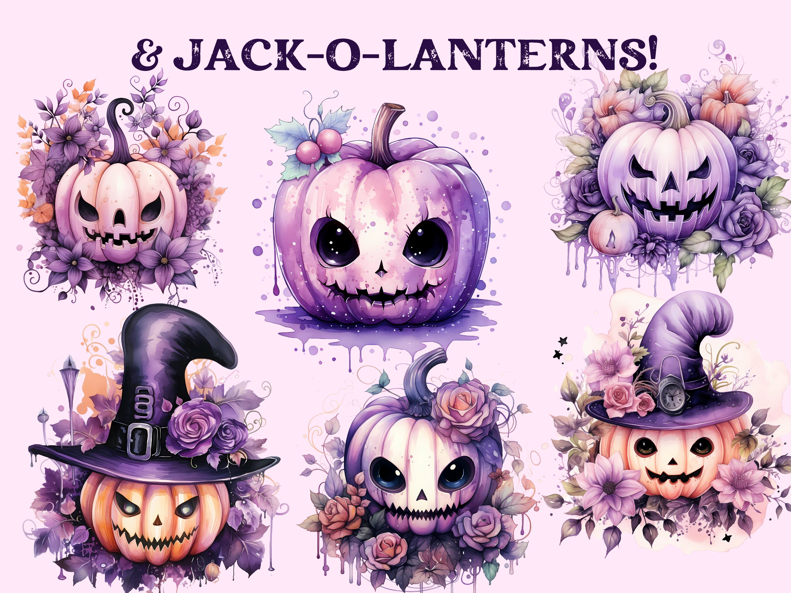 Pastel Goth Halloween Clipart Bundle, Halloween Watercolor Clipart ...