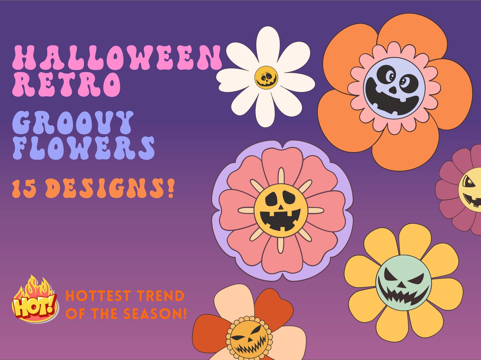Spooky Halloween Flowers PNG Groovy Halloween Design Retro - Etsy
