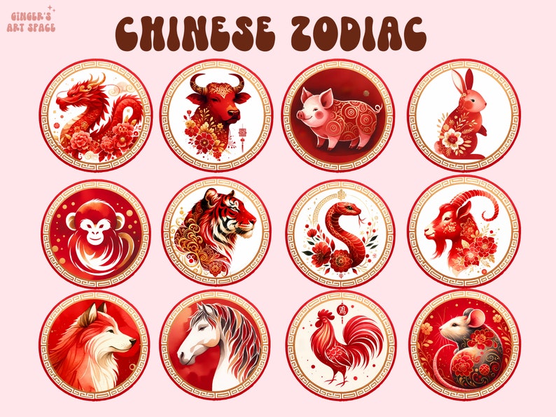 Lunar New Year Clipart, Chinese Zodiac Clipart, Chinese New Year ...