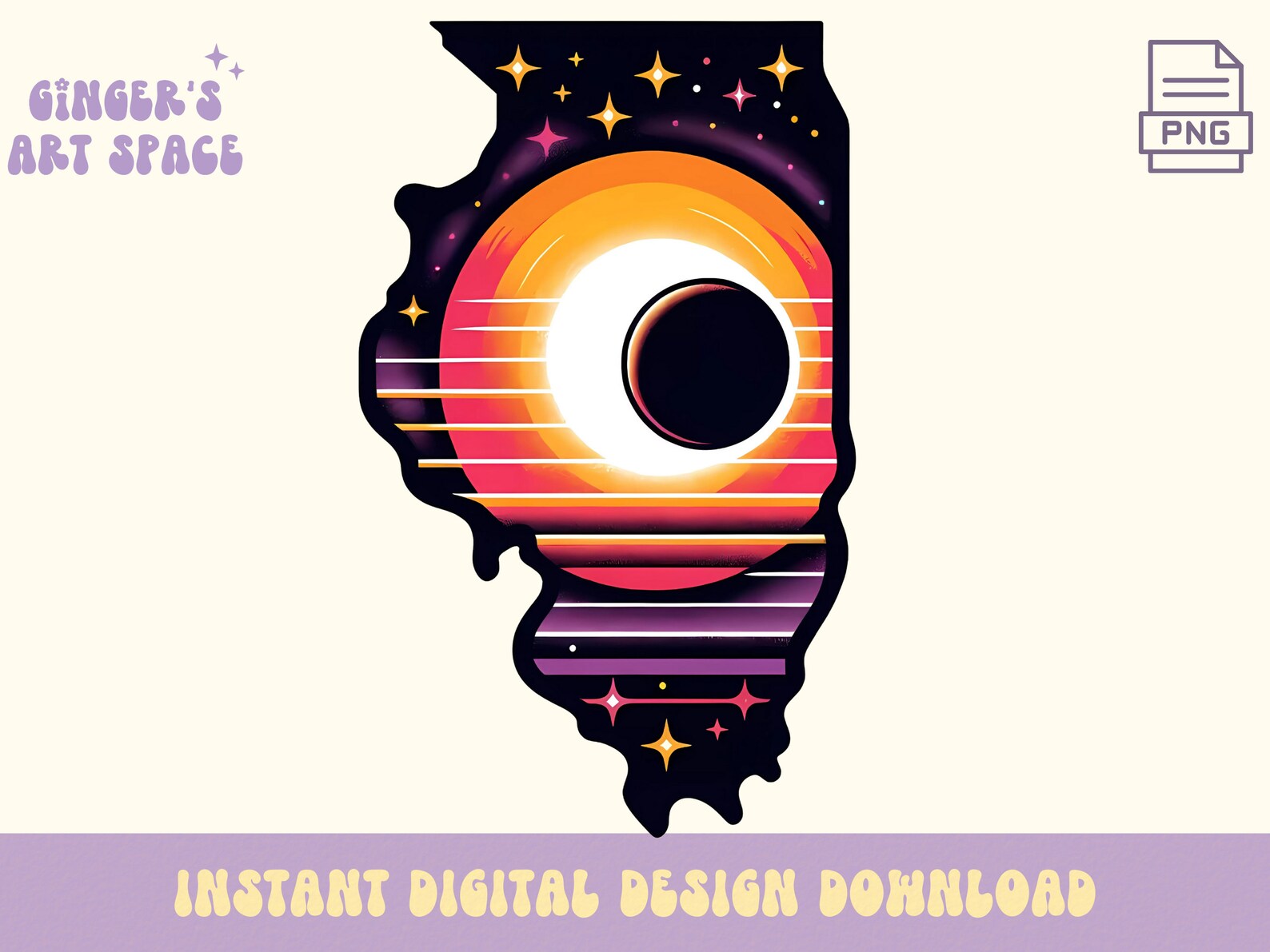 Totality in Illinois PNG, Retro Illinois Map With Eclipse, Total Solar ...