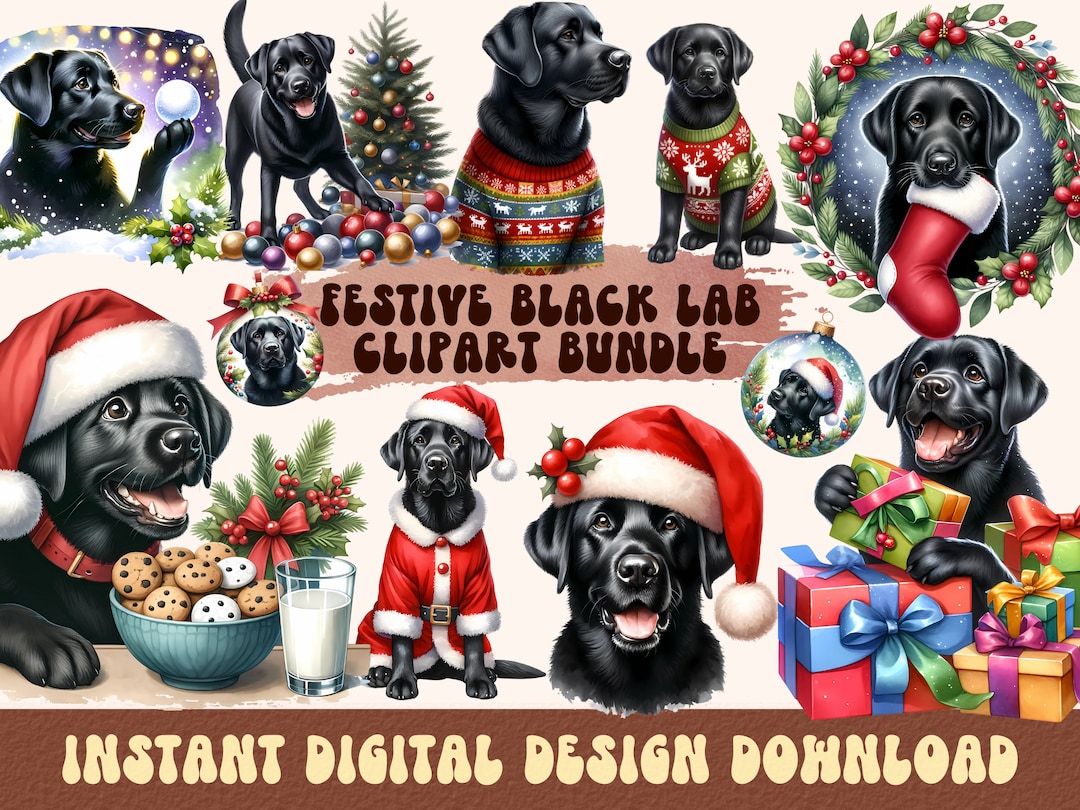 Black Lab PNG, Black Labrador Clipart Bundle, Watercolor Black Lab ...