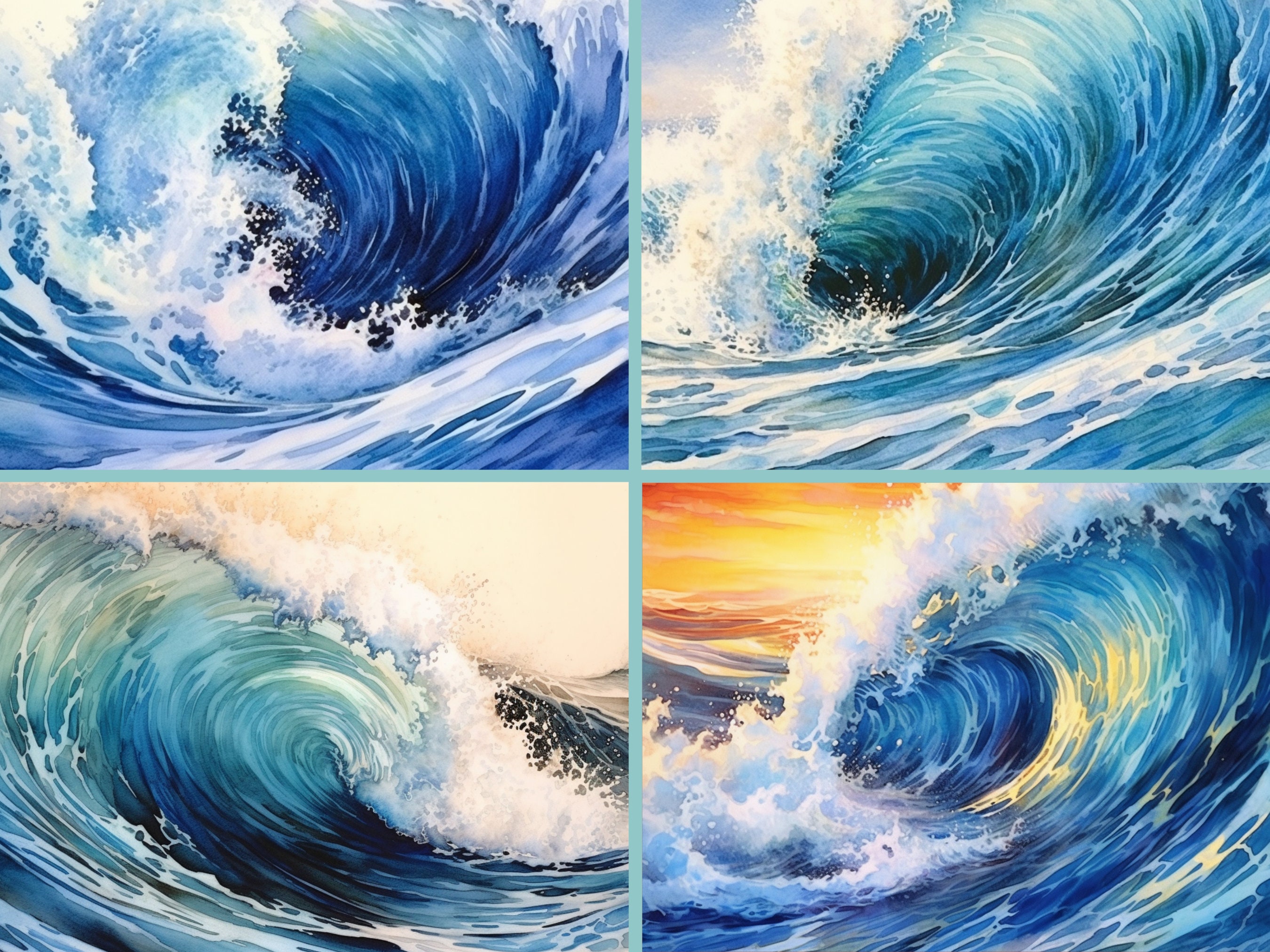 Watercolor Waves PNG, Watercolor Ocean Painting, Watercolor Sea, Ocean ...
