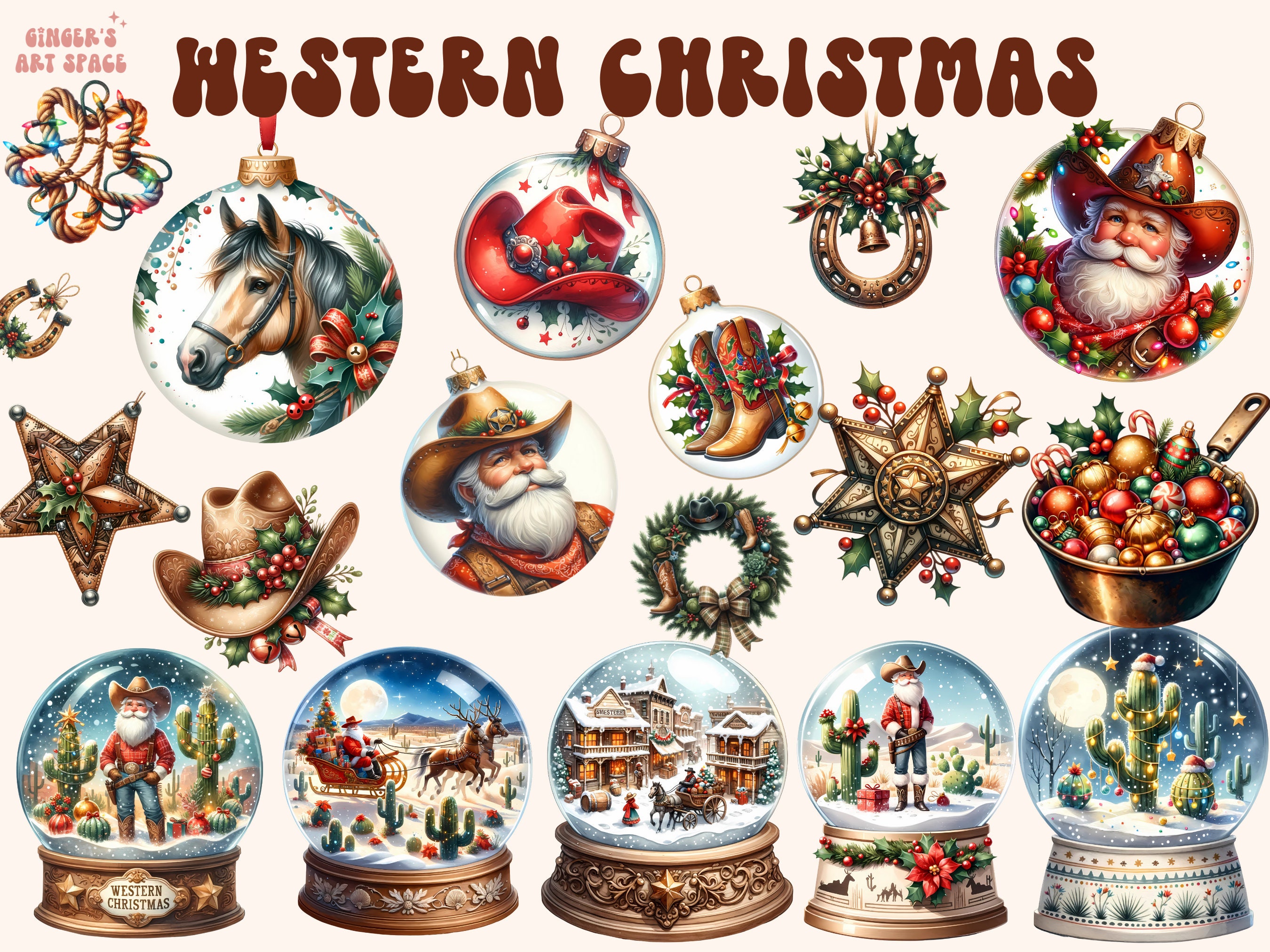 Western Christmas Clipart, Western Country Christmas Design Bundle ...