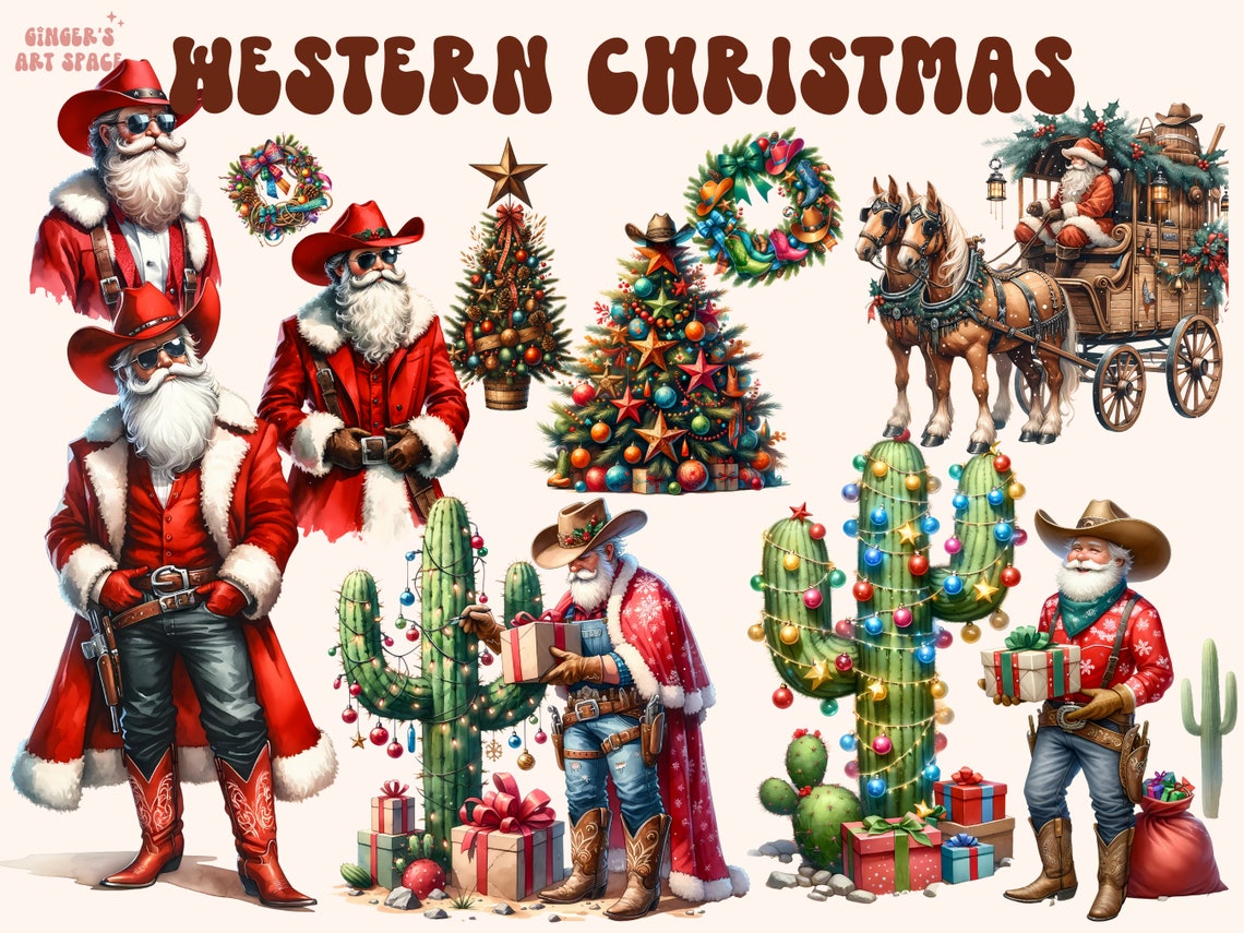 Western Christmas Clipart, Western Country Christmas Design Bundle ...