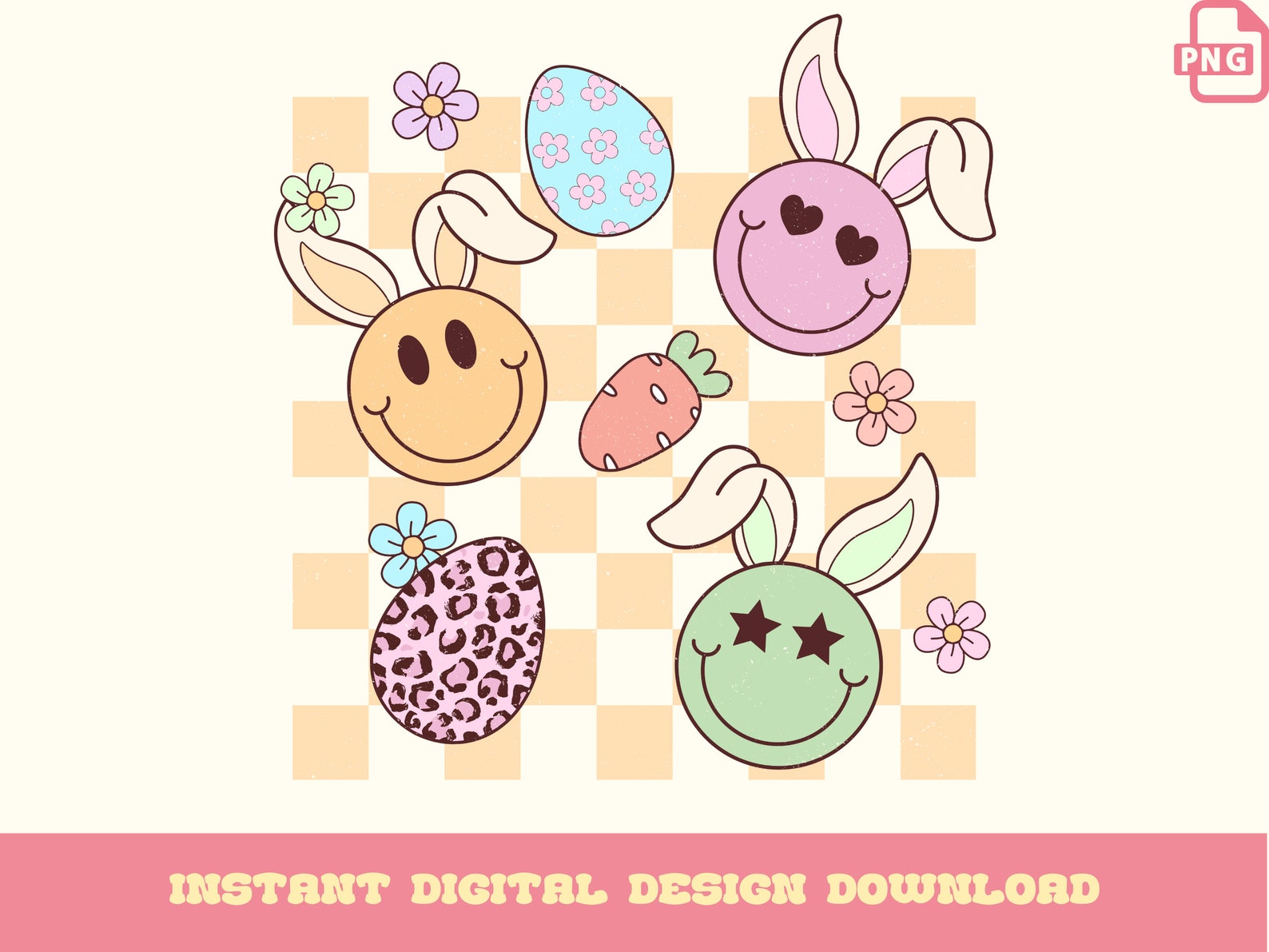 Retro Easter PNG, Easter Bunny Smiley Face, Easter Bunny Ears PNG ...
