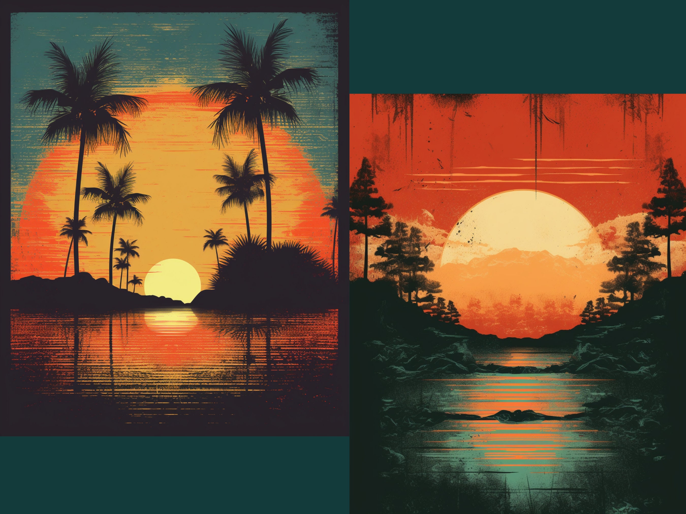 Retro Vintage Sunset, Vintage Sunset Design Bundle, Set of 8, Retro ...