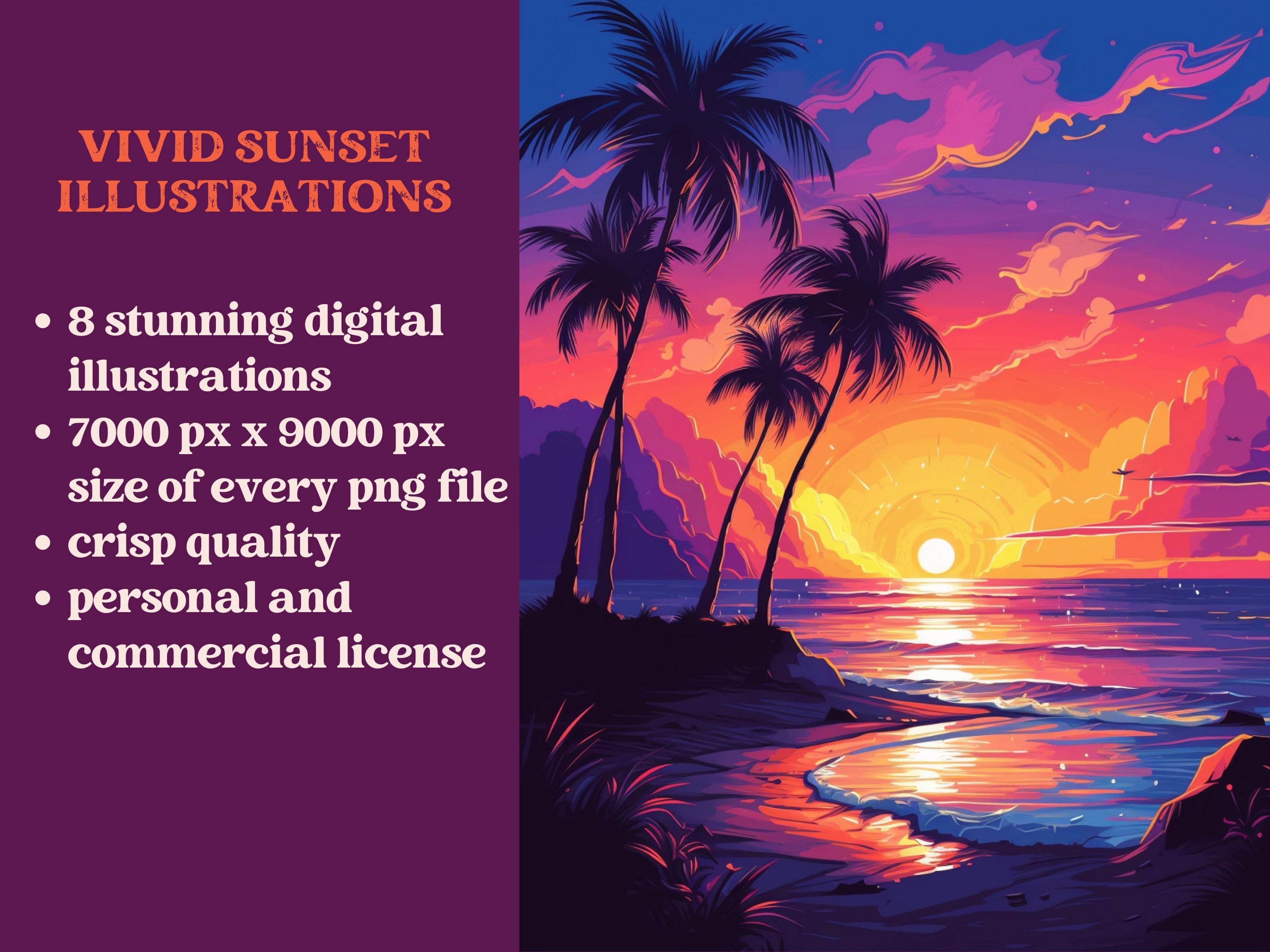 Tropical Beach Sunset Sublimation, Sunset Design Bundle, Set of 8 ...
