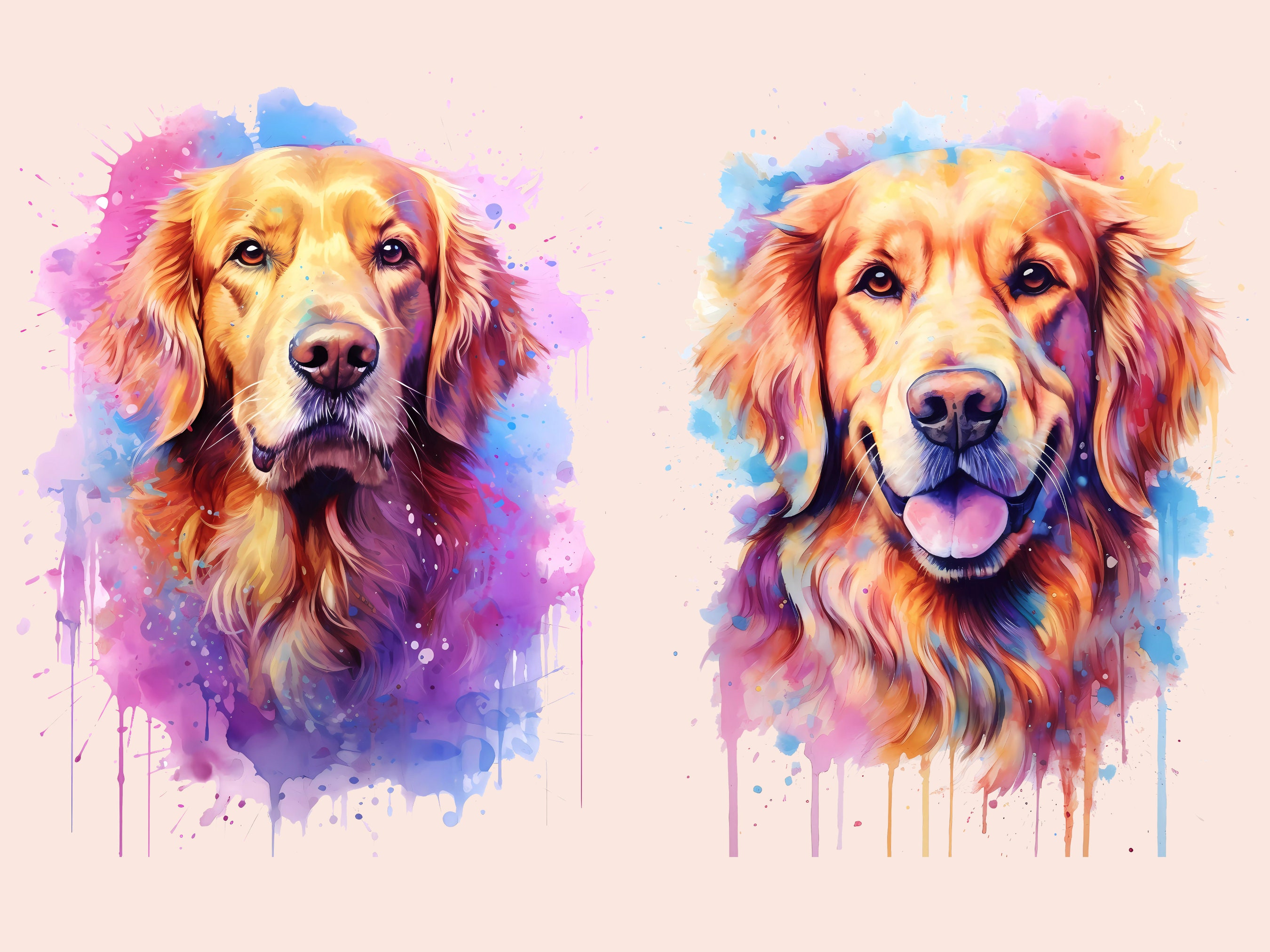 Golden Retriever 6 PNG, Watercolor Golden Retriever Designs Set, Golden ...