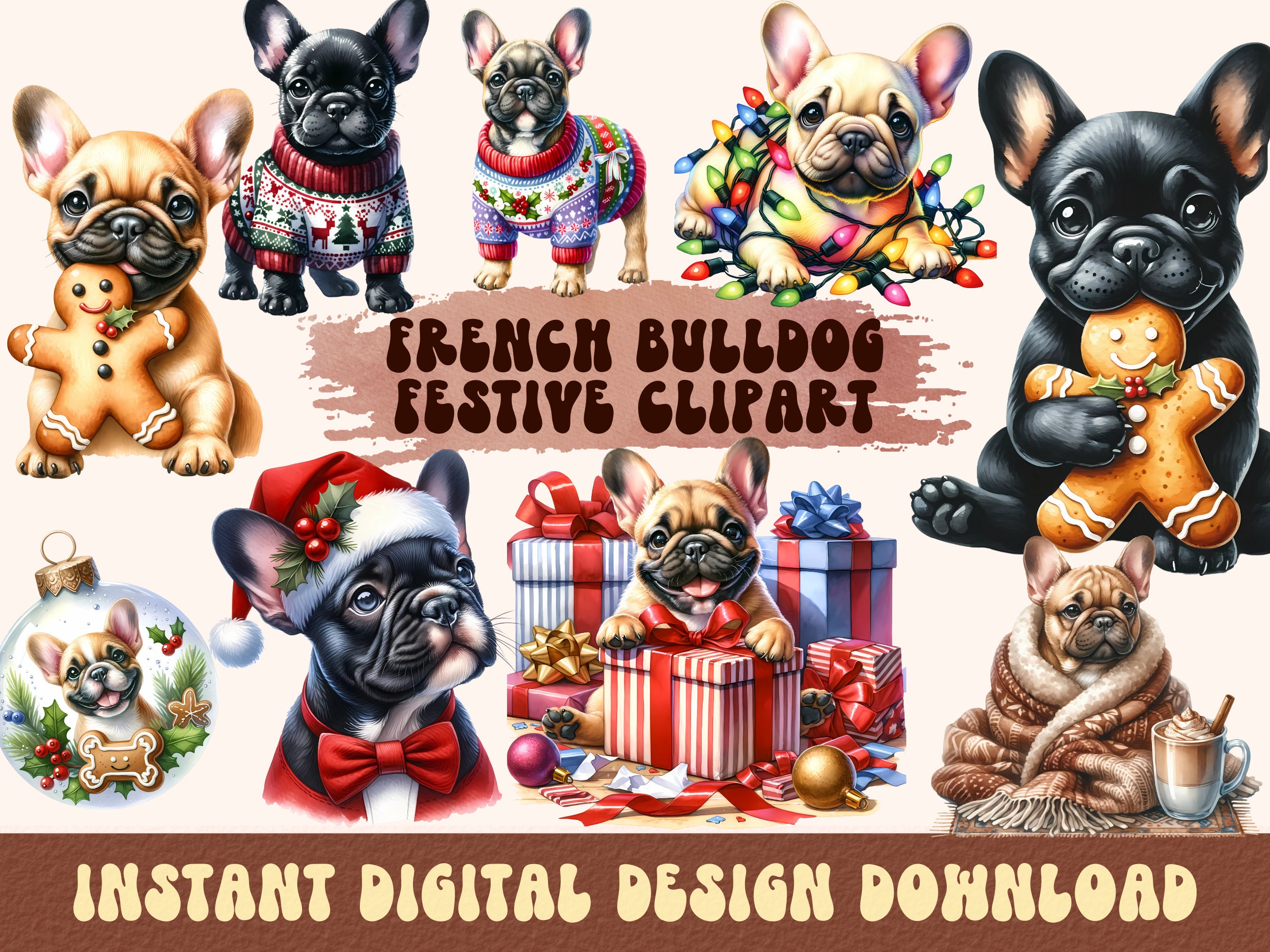 French Bulldog Clipart Bundle, Watercolor French Bulldog Clipart ...