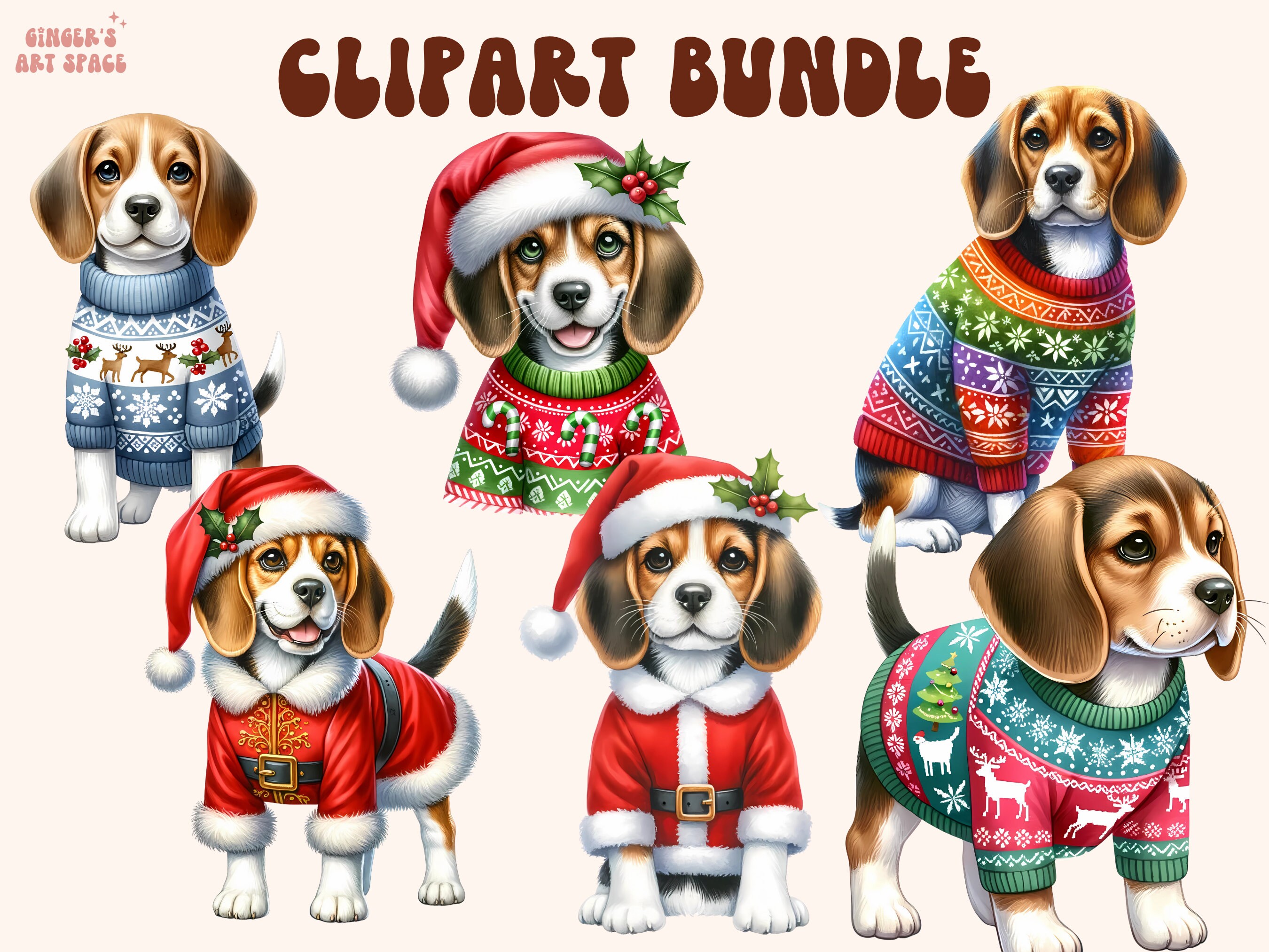 Beagle Clipart Bundle, Christmas Beagle PNG, Watercolor Beagle Clipart ...
