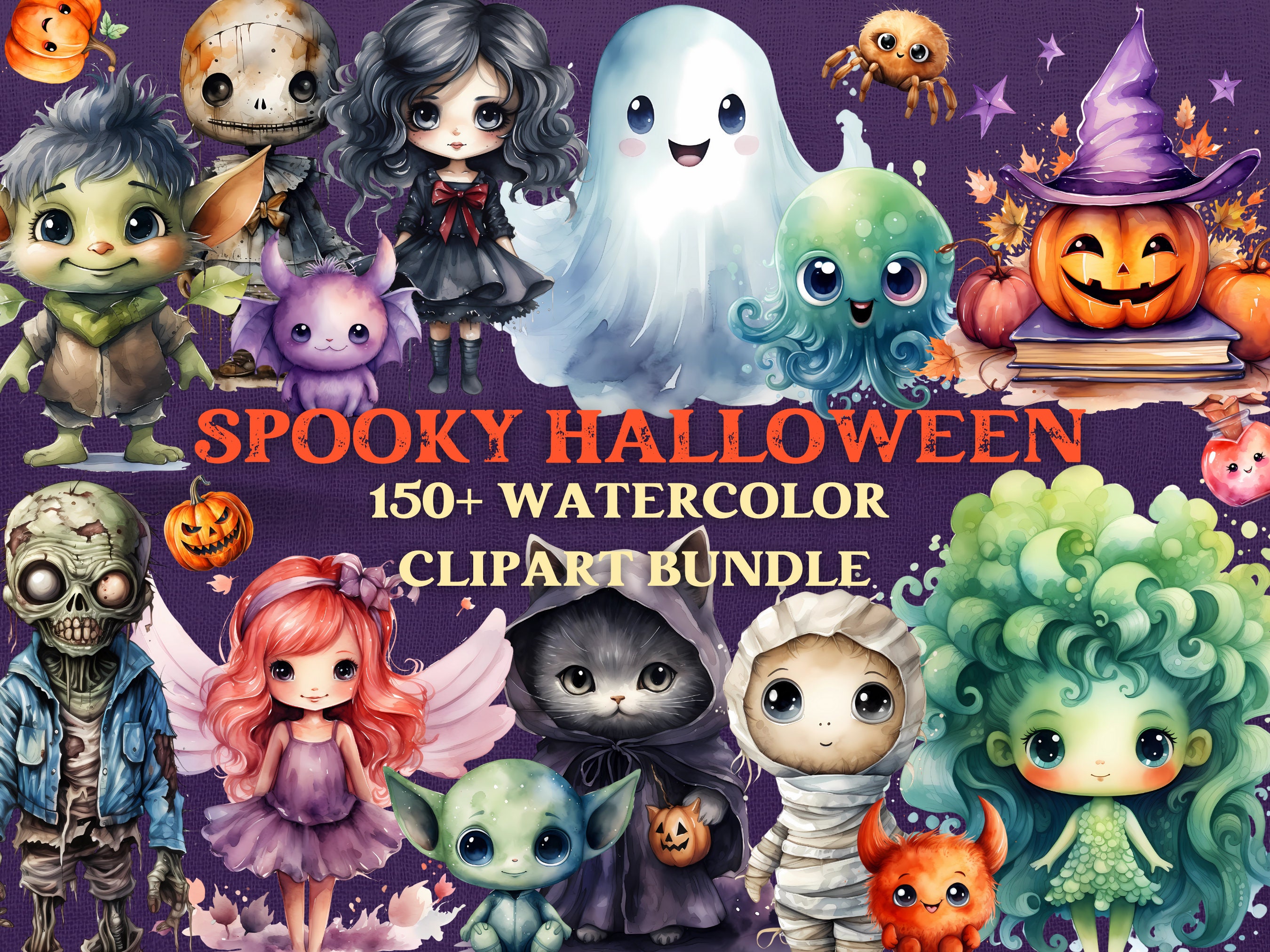 Spooky Halloween Clipart Bundle, Cute Spooky Halloween Sublimation ...