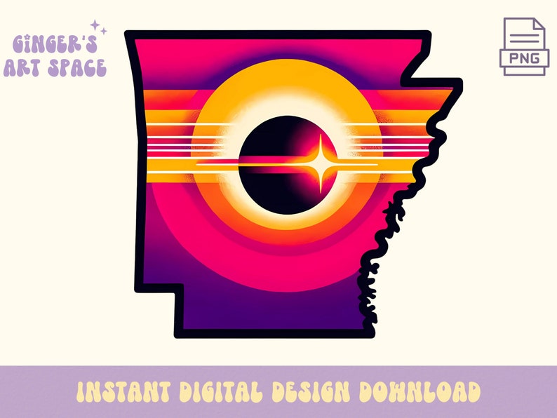 Totality in Arkansas PNG, Retro Arkansas Map With Eclipse, Total Solar ...