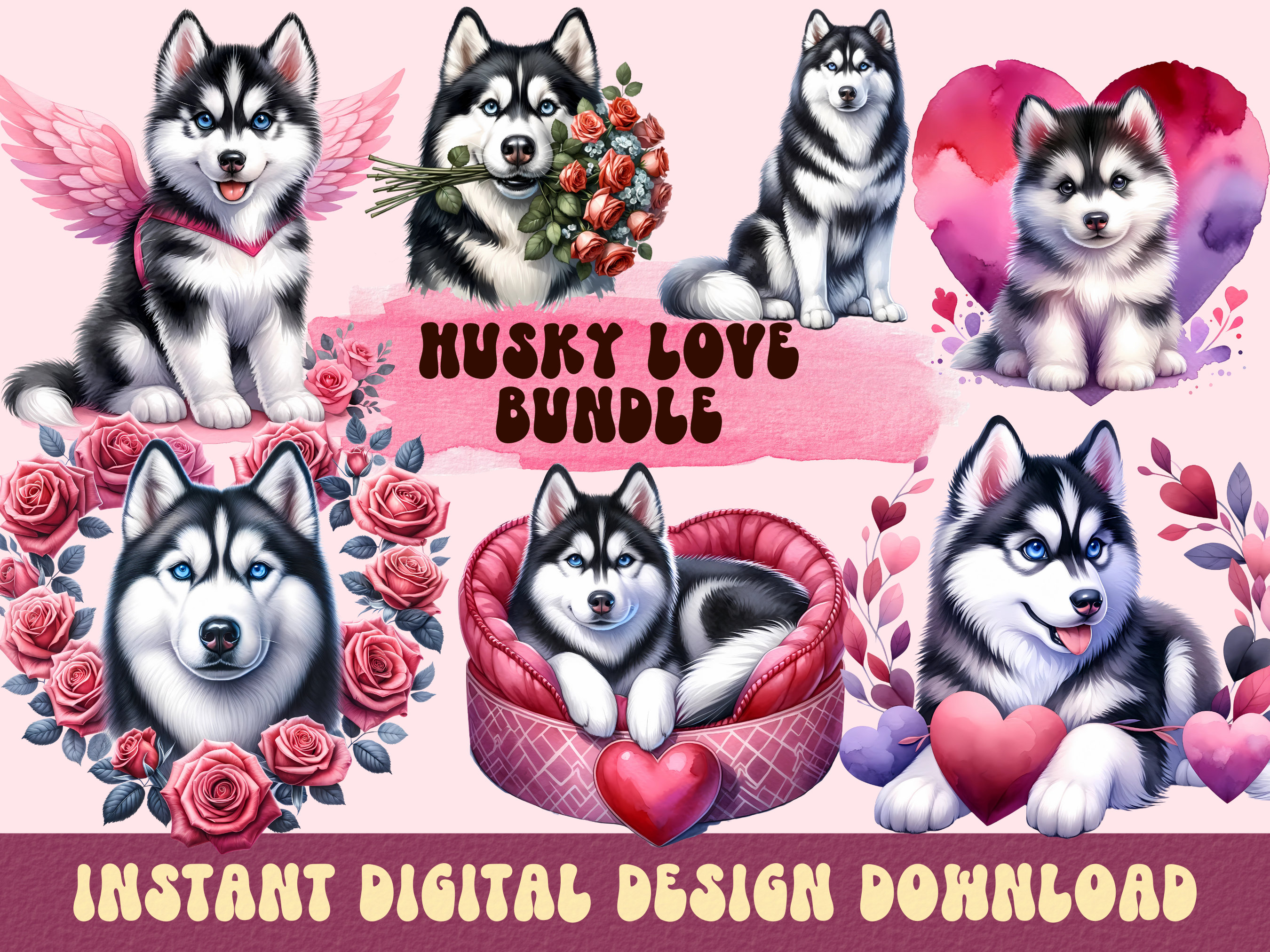 Husky PNG, Husky Clipart Bundle, Watercolor Husky Clipart, Siberian ...
