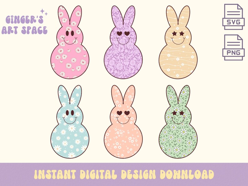 Floral Peeps PNG, Retro Groovy Easter Sublimation, Retro Easter PNG ...