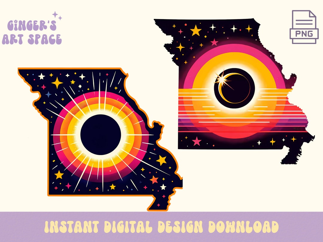 Totality in Missouri PNG, Retro Missouri Map With Eclipse, Total Solar ...