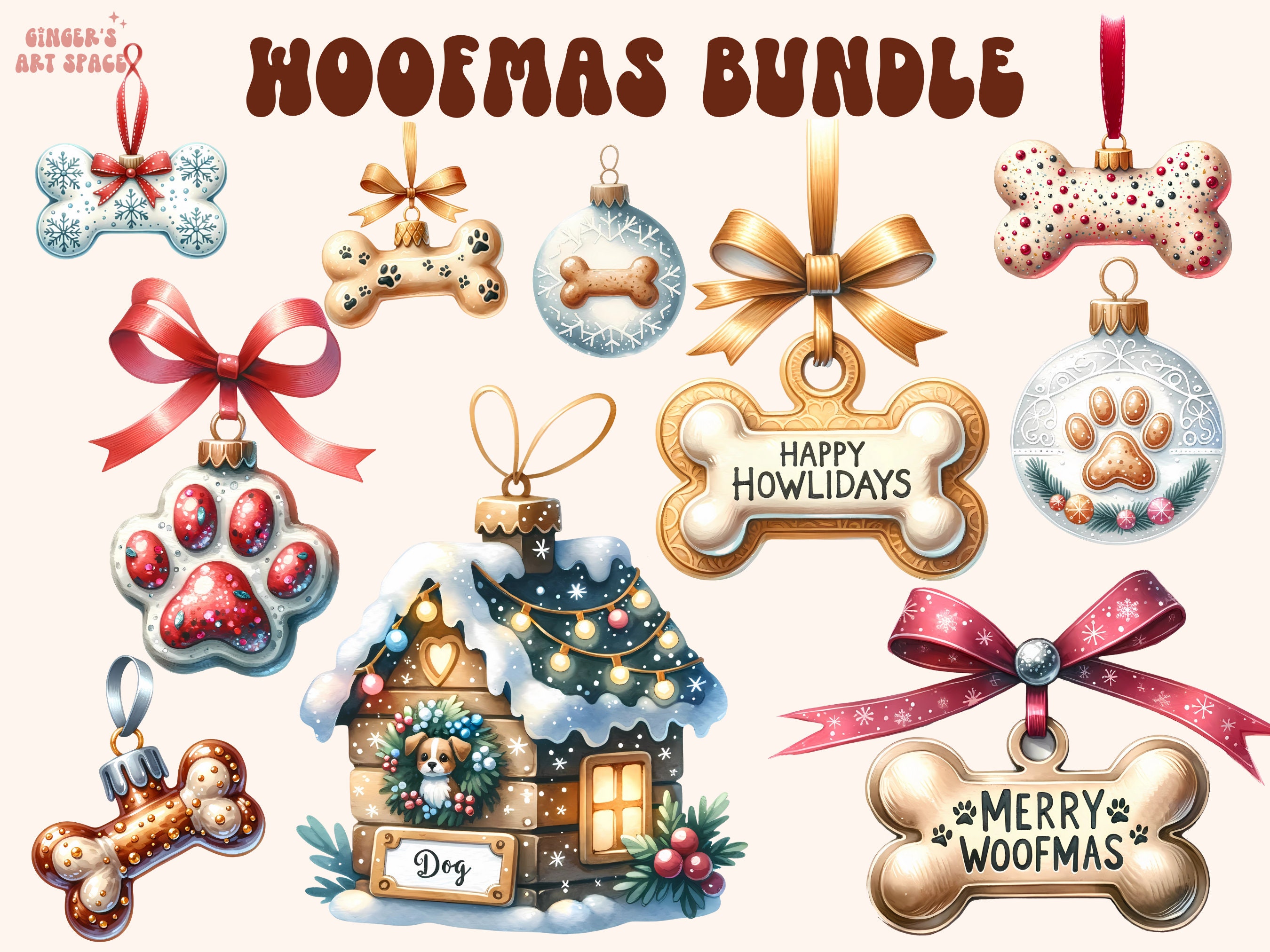 Merry Woofmas Clipart Bundle, Happy Howlidays Watercolor Clipart ...
