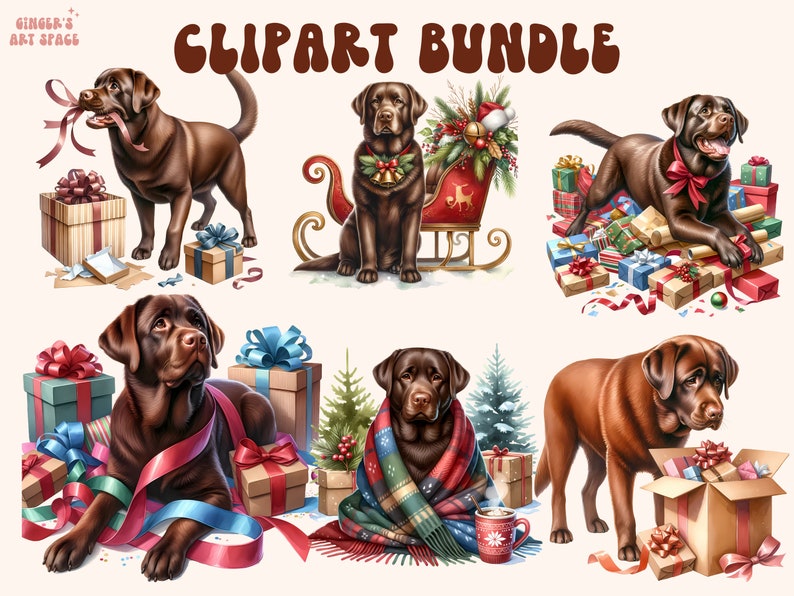 Chocolate Lab PNG, Chocolate Labrador Clipart Bundle, Watercolor ...