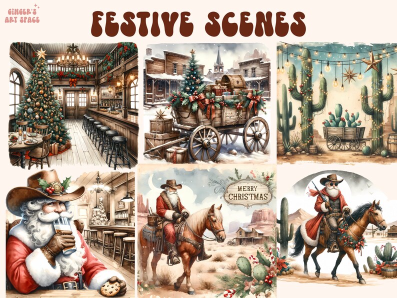 Rustic Western Christmas Clipart, Vintage Christmas Design Bundle, Wild ...