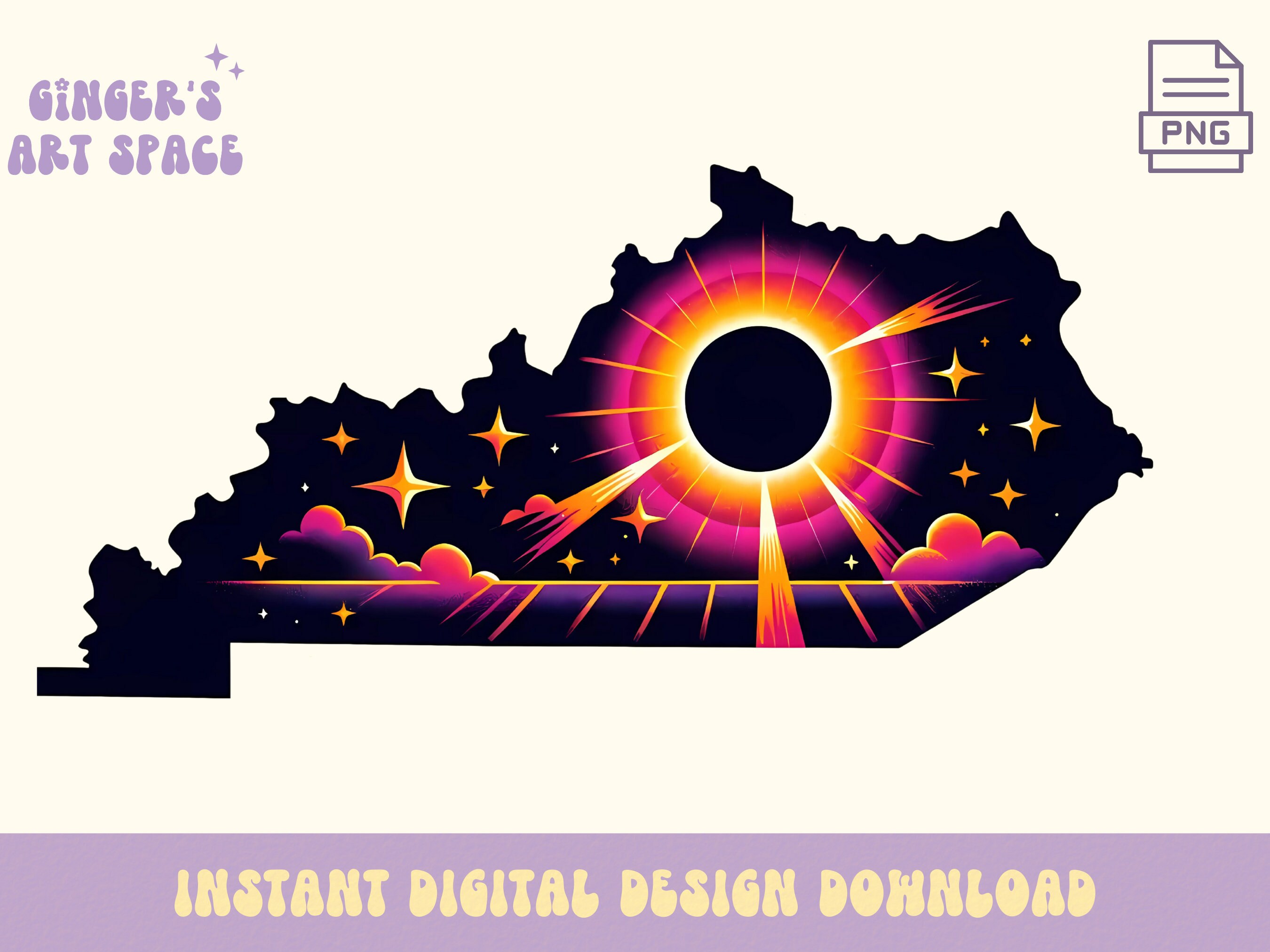 Totality in Kentucky PNG, Retro Kentucky Map With Eclipse, Total Solar ...