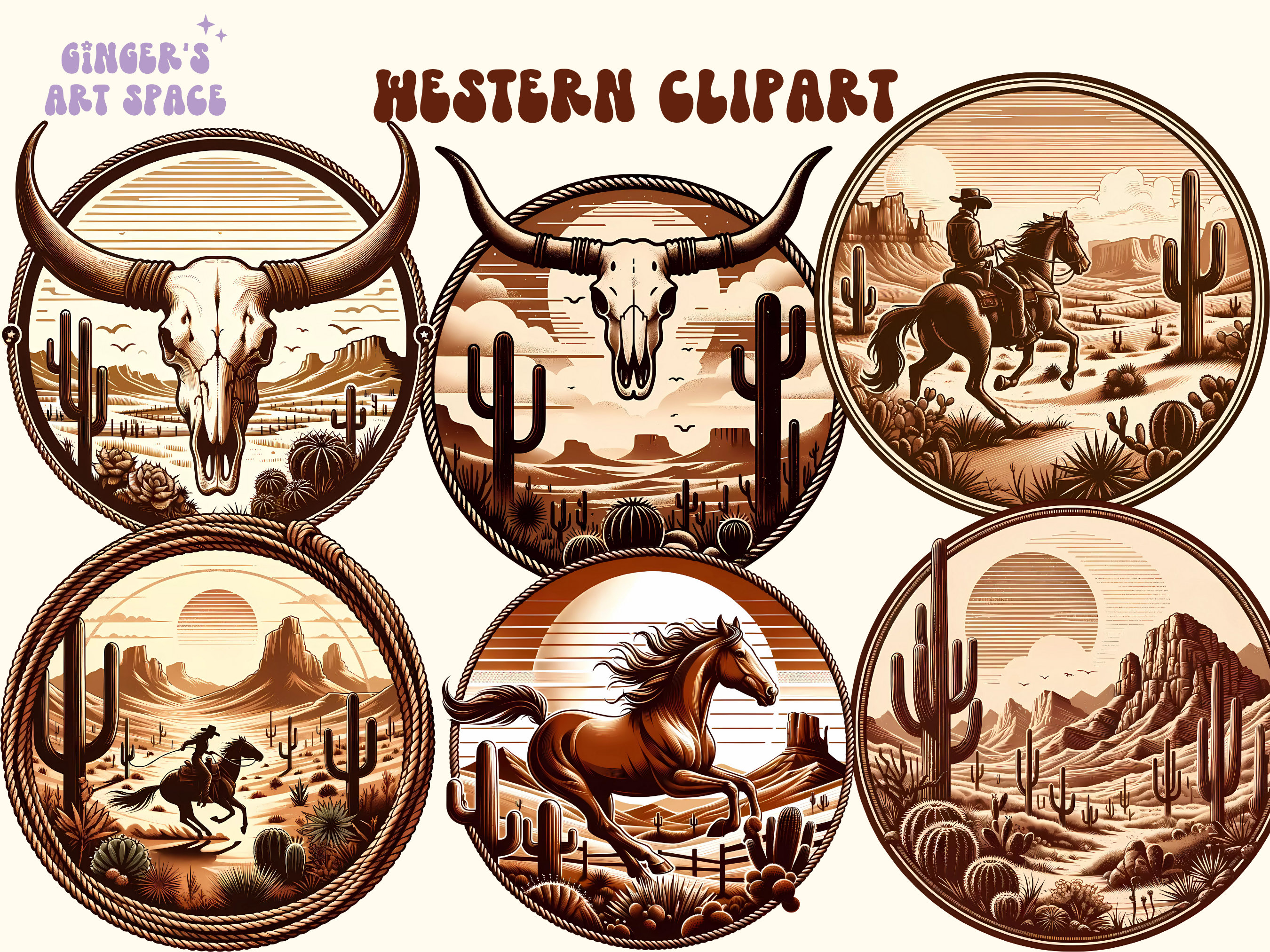 Wild West Clipart, Vintage Western Design Bundle, Retro Western PNG ...