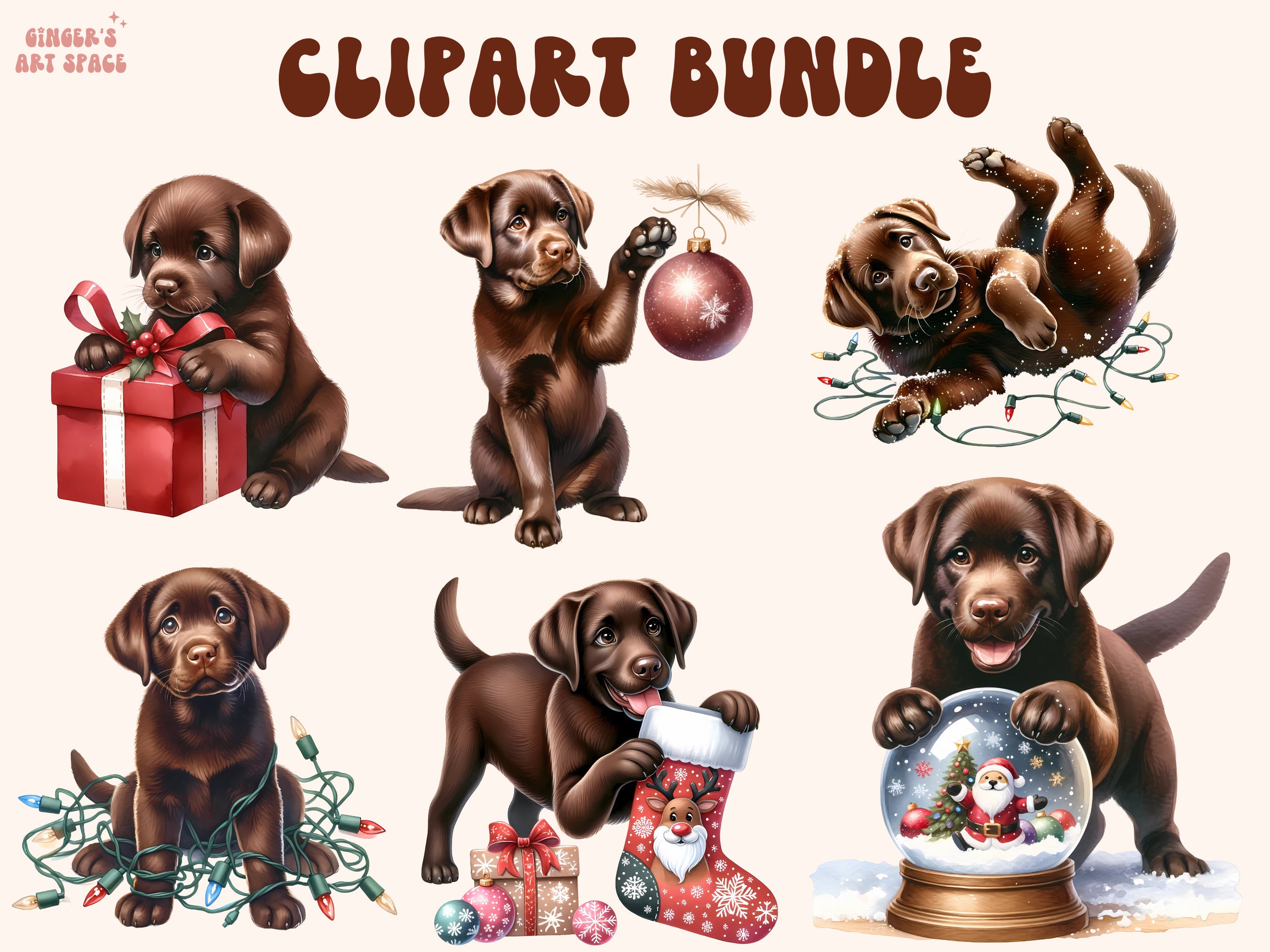Chocolate Lab PNG, Chocolate Labrador Clipart Bundle, Watercolor ...