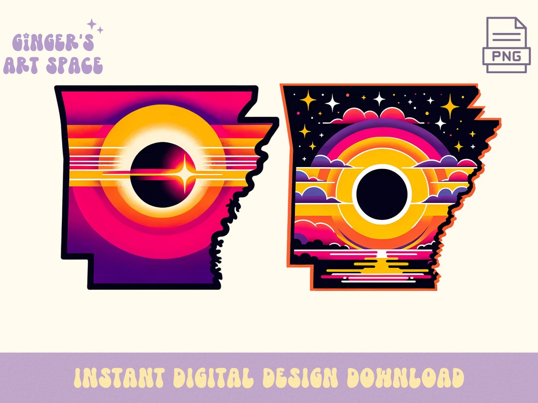 Totality in Arkansas PNG, Retro Arkansas Map With Eclipse, Total Solar ...
