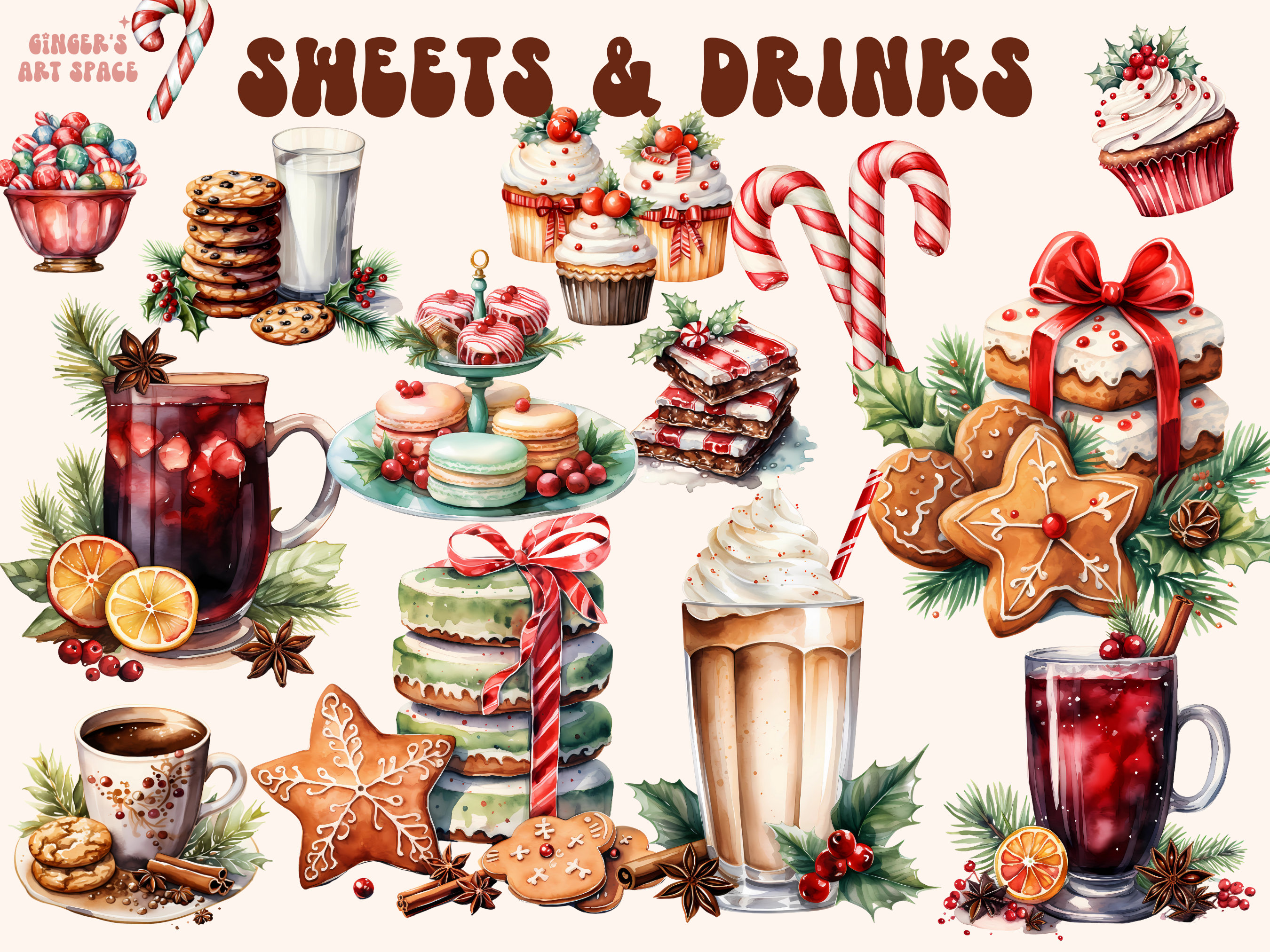 Traditional Christmas Clipart Bundle 150 PNG Watercolor - Etsy