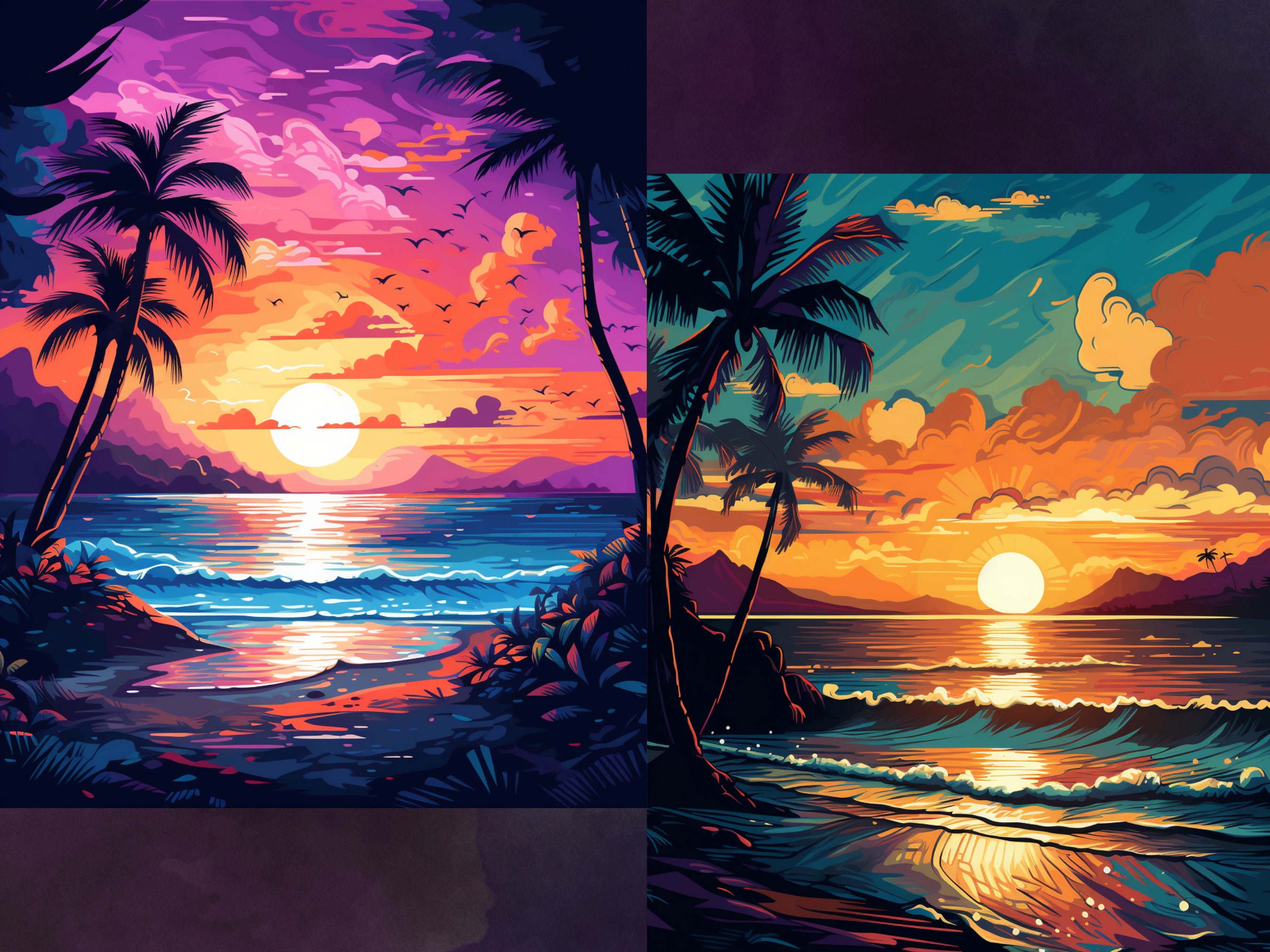 Sunset Design Bundle, Beach Sunset PNG, Vivid Sunset Design, Set of 8 ...