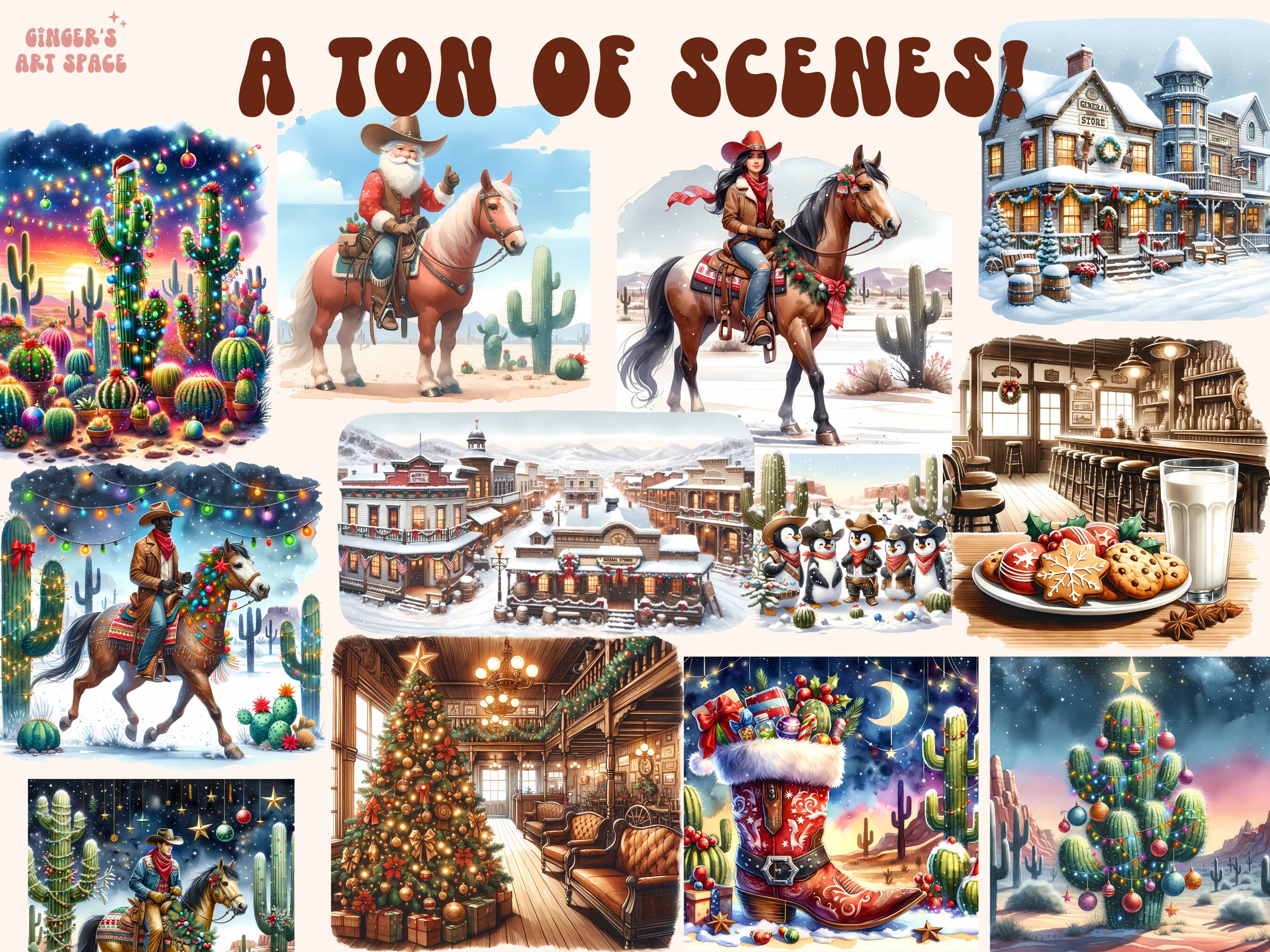 Western Christmas Clipart, Western Country Christmas Design Bundle ...