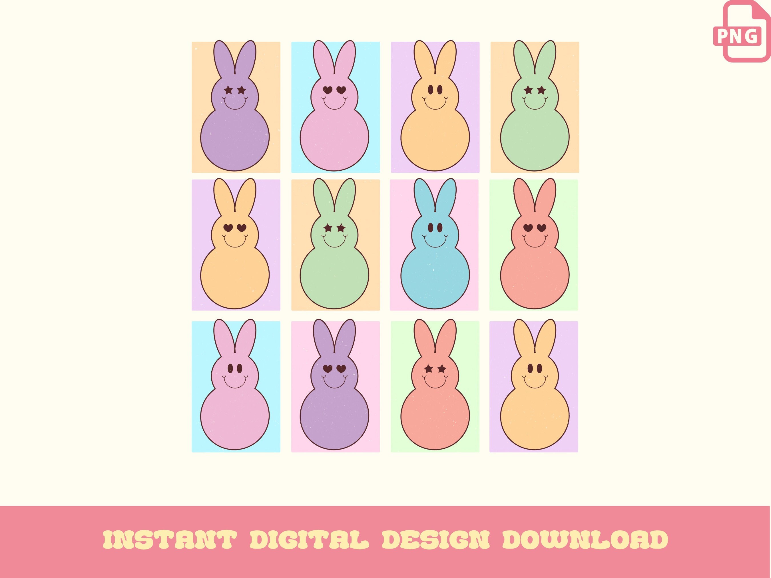 Retro Bunny PNG, Retro Peeps Sublimation, Groovy Easter Smiley, Funny ...