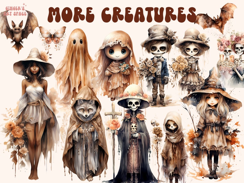 Halloween Wedding Clipart Watercolor Boho Wedding Clipart - Etsy