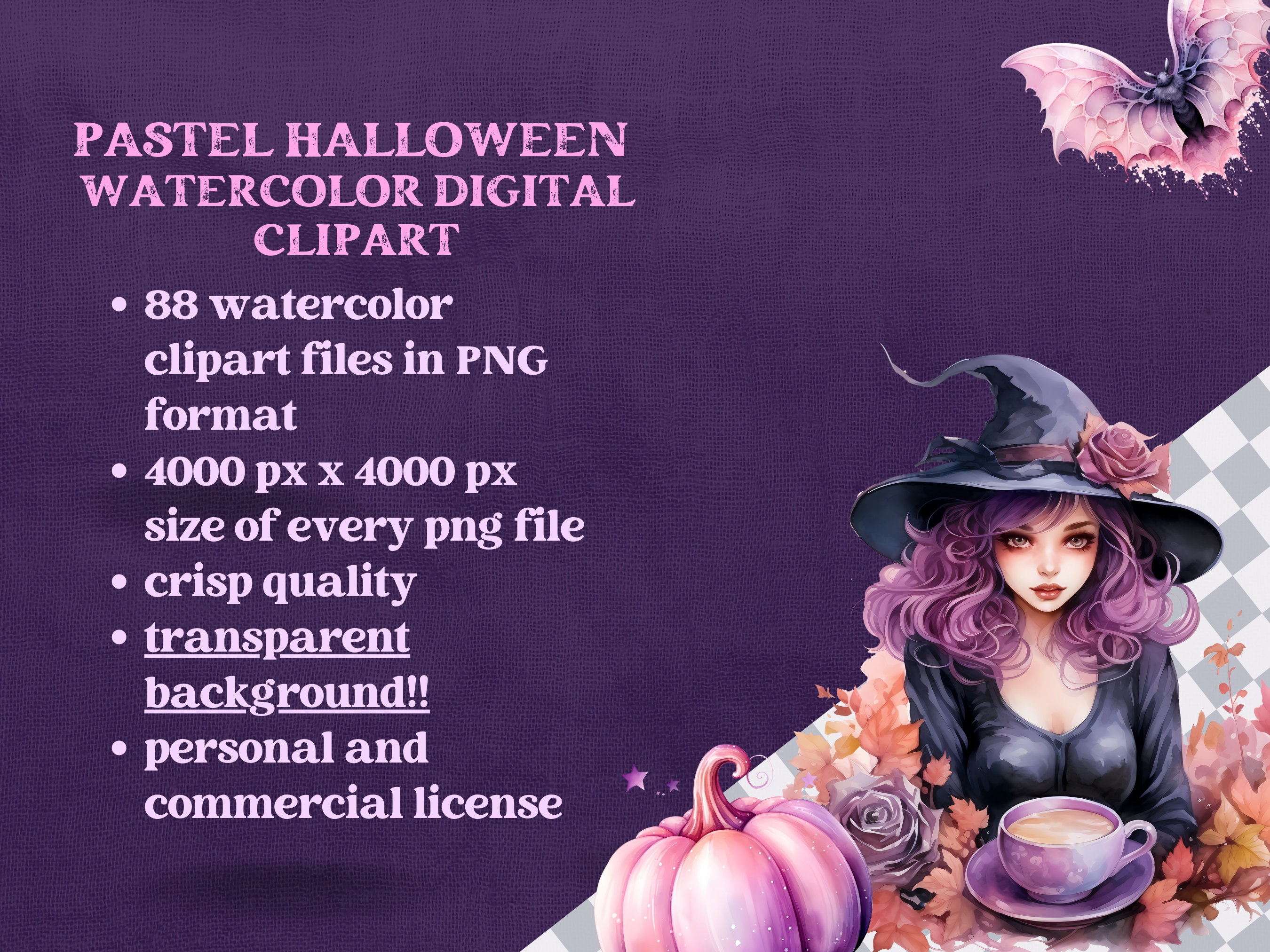 Pastel Goth Halloween Clipart Bundle, Halloween Watercolor Clipart ...