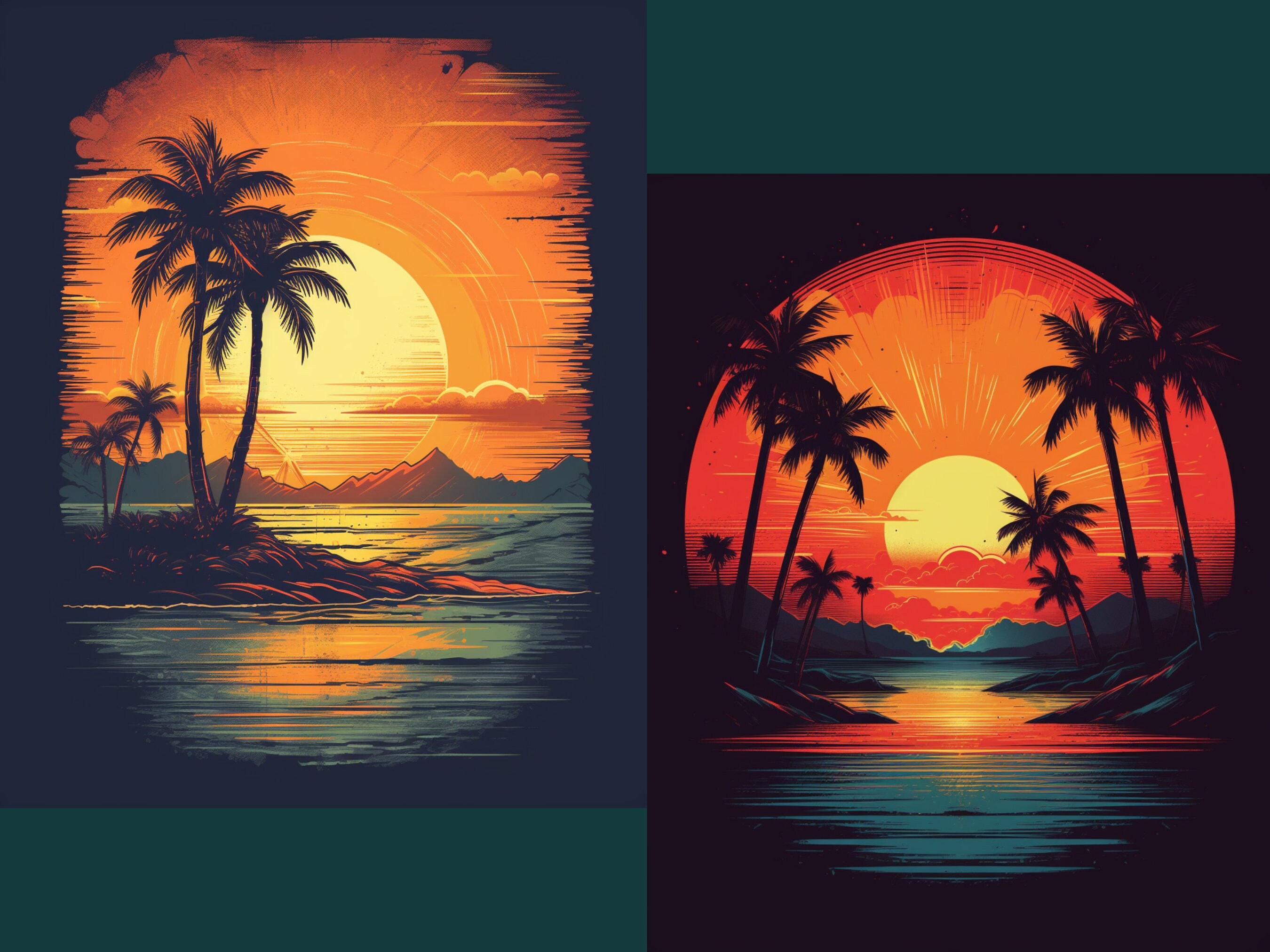 Retro Sunset PNG, Retro Vintage Sunset, Retro Sunset Design Bundle Set ...