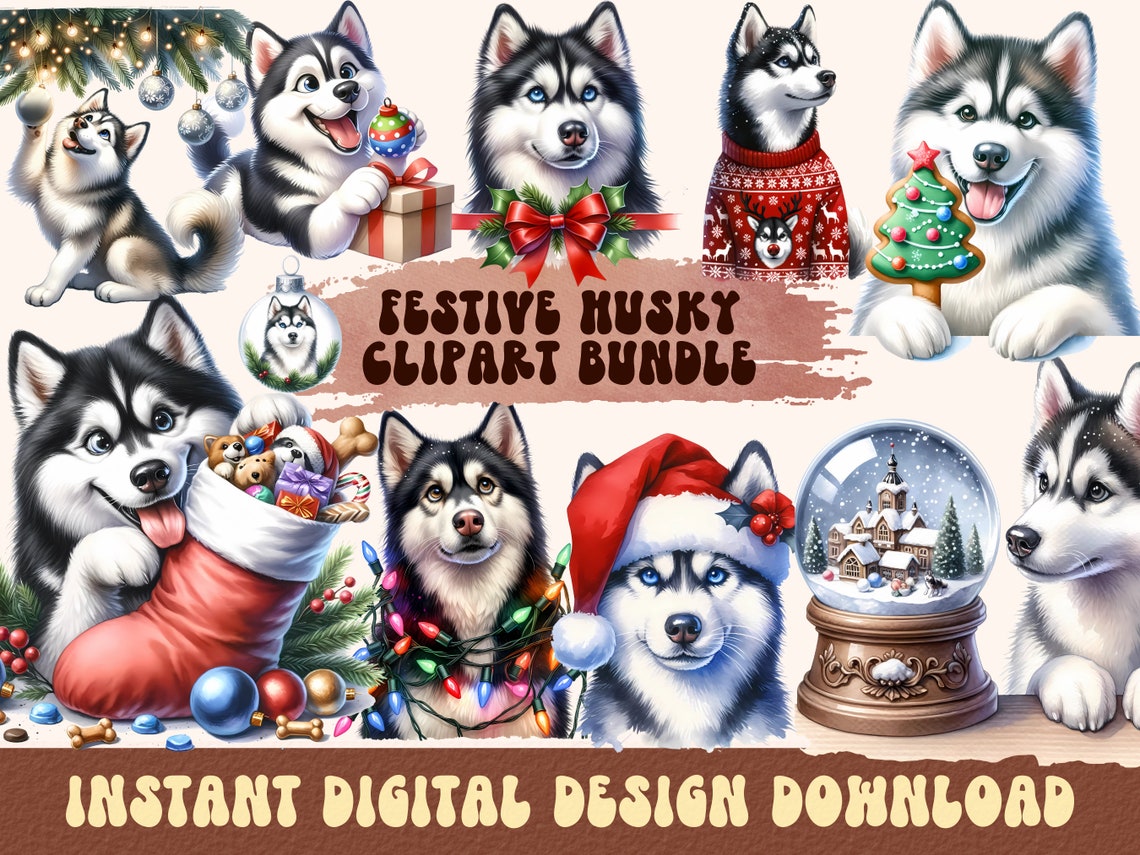 Husky PNG, Husky Clipart Bundle, Watercolor Husky Clipart, Dog Lovers ...