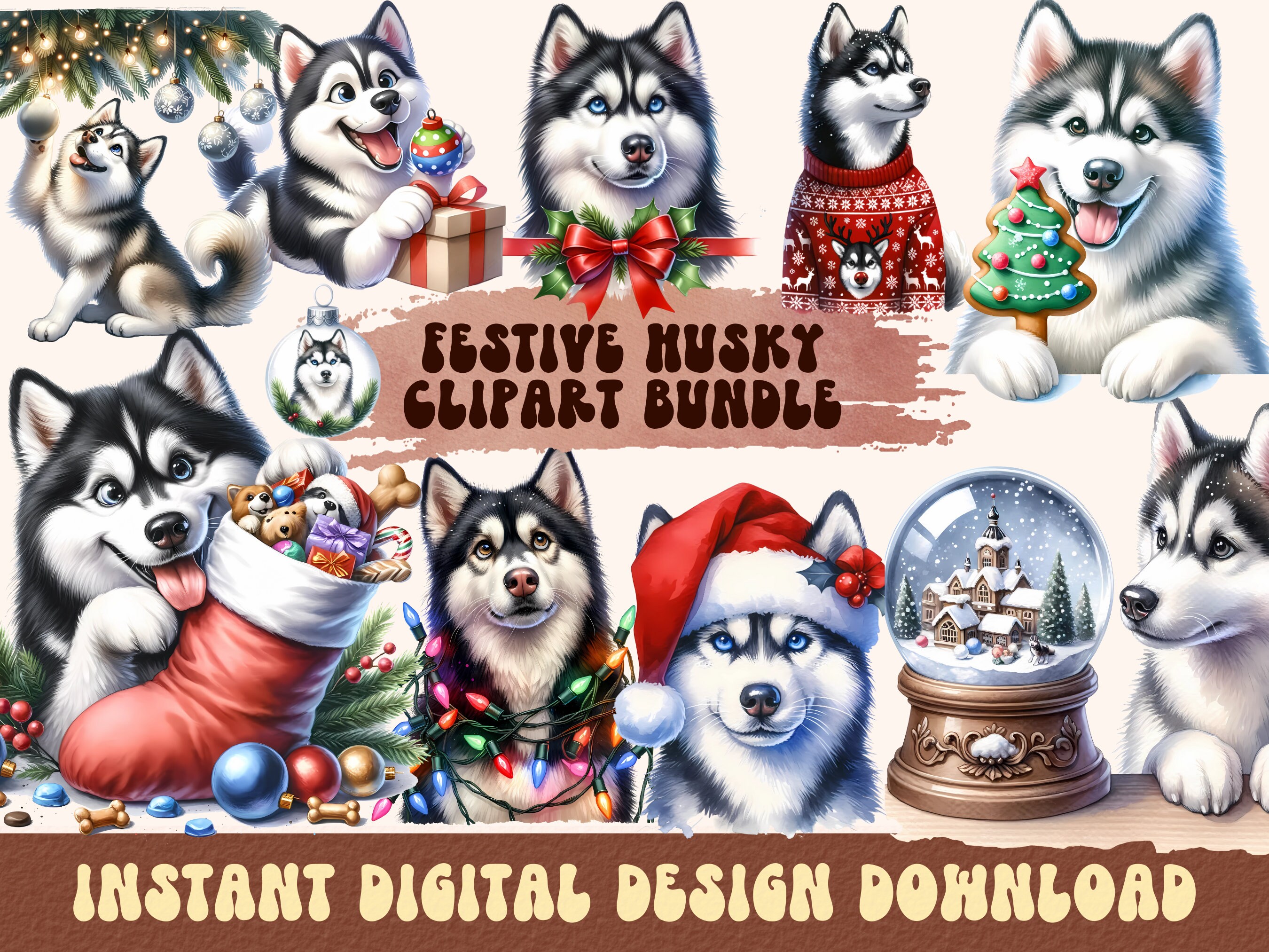 Husky PNG, Husky Clipart Bundle, Watercolor Husky Clipart, Dog Lovers ...