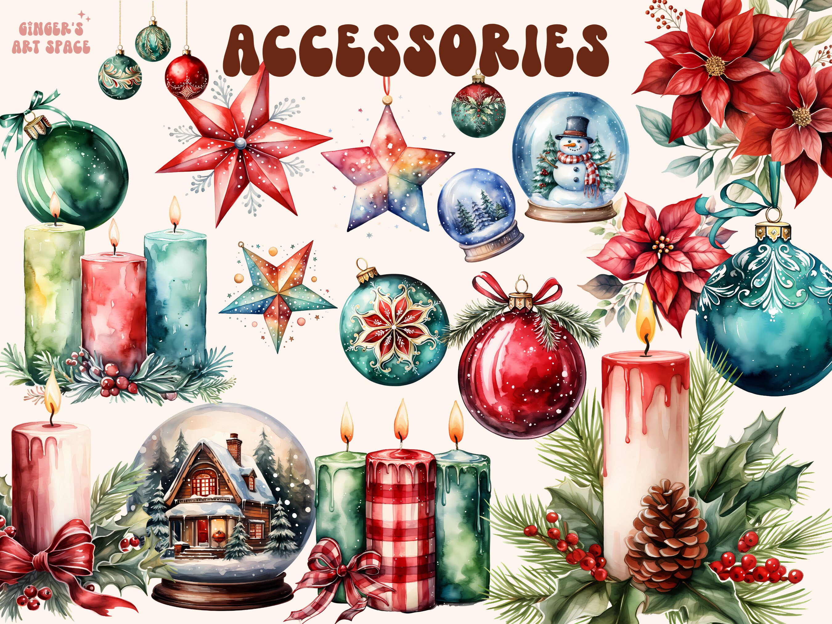 Traditional Christmas Clipart Bundle 150 PNG Watercolor - Etsy